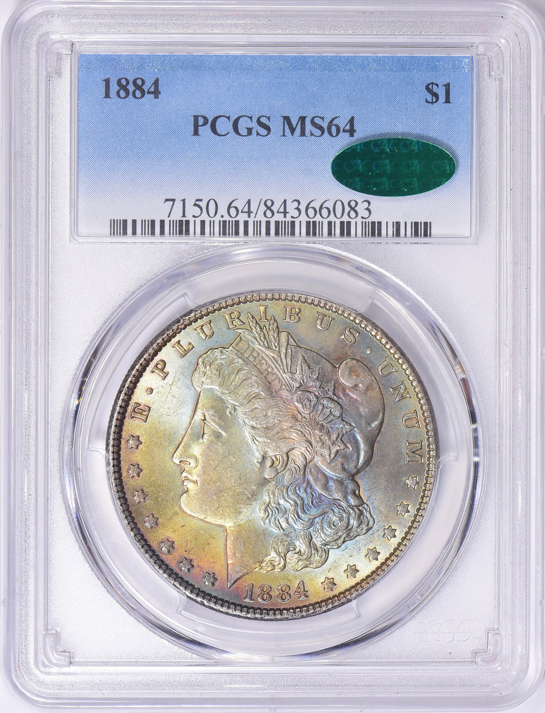1884 Morgan Silver Dollar PCGS MS-64 (CAC Green) (Toned) (Item 1622588) | GreatCollections Coin ...