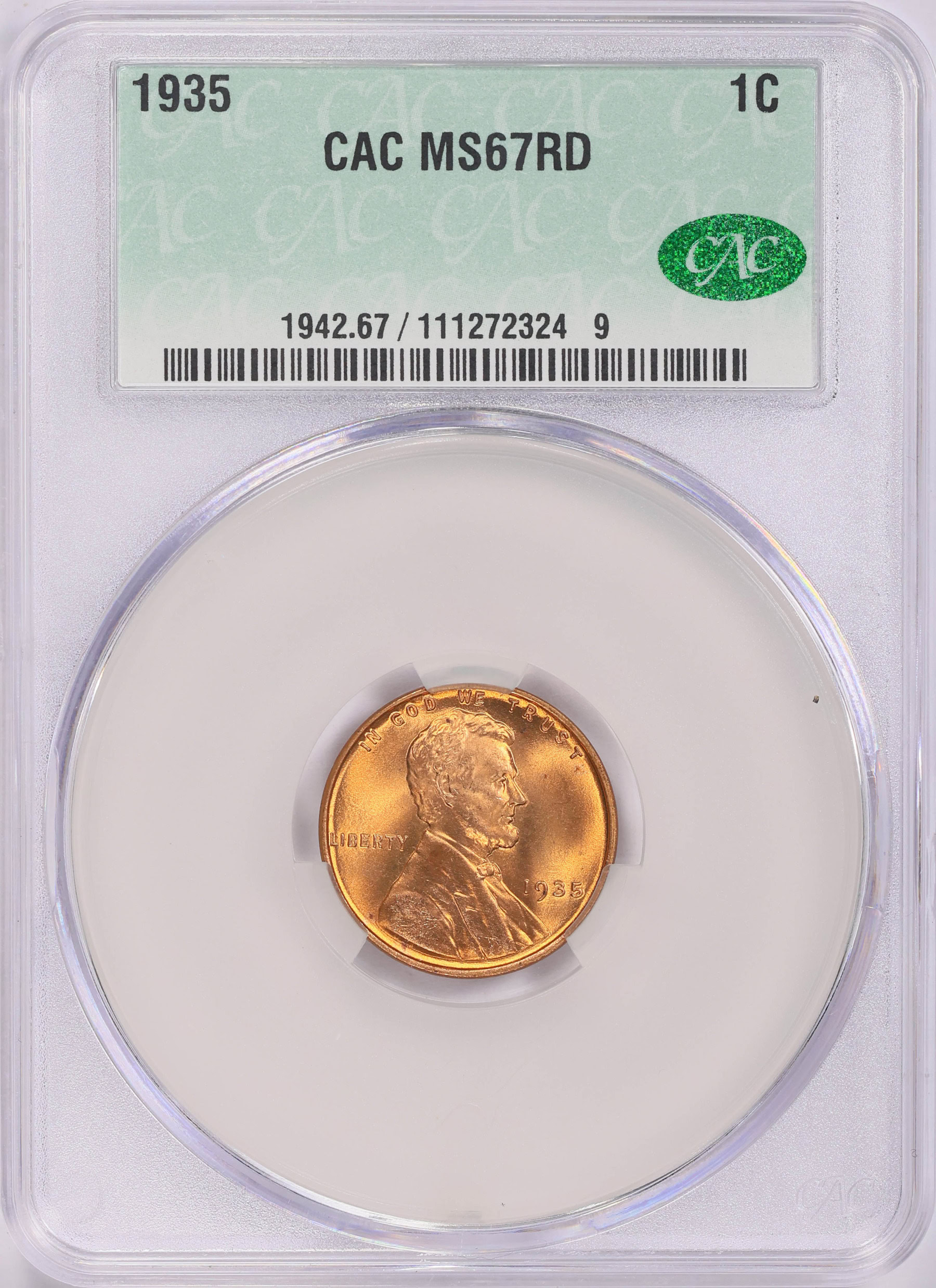 1935 Lincoln Cent CACG MS-67 RD (Item 1622652) | GreatCollections Coin ...