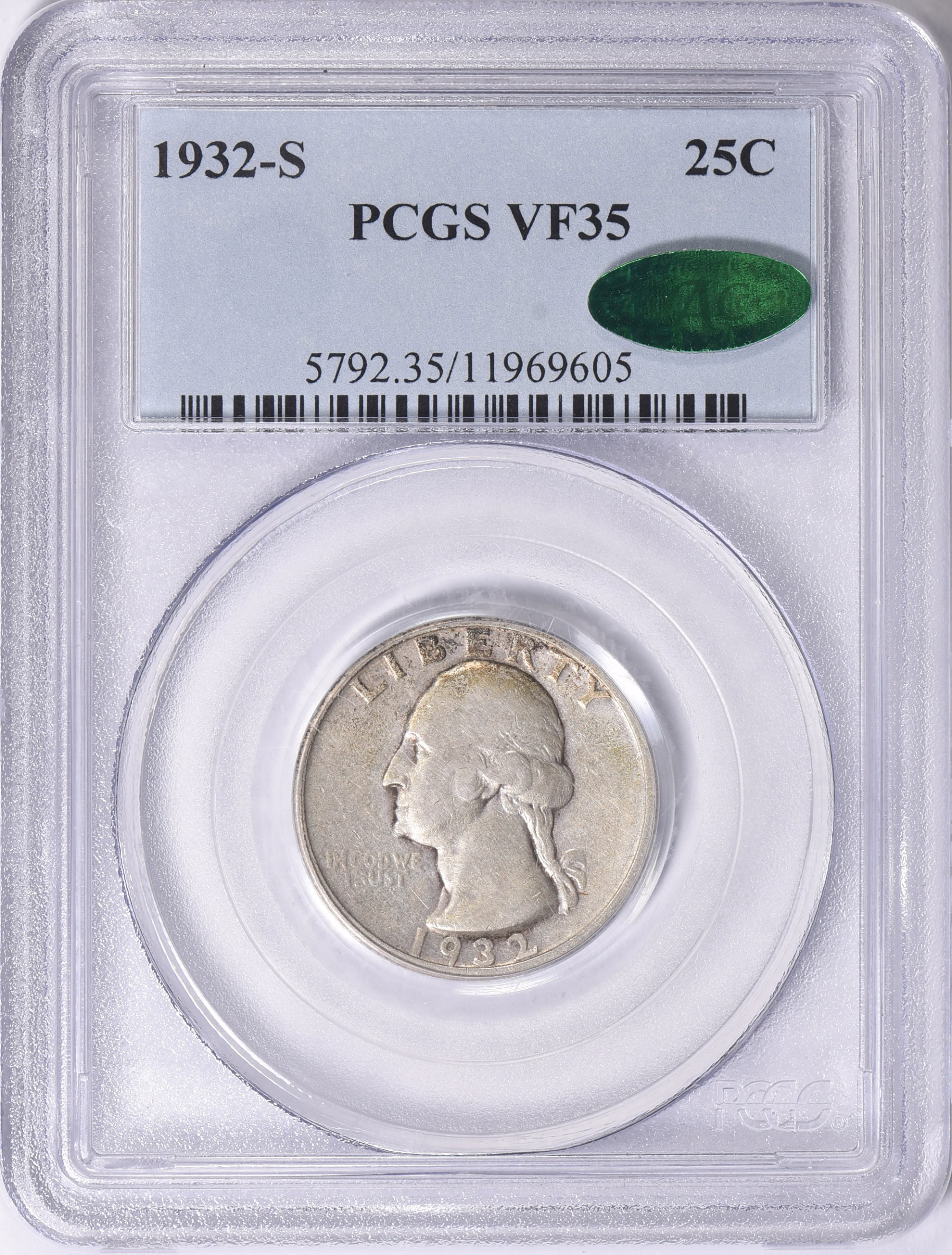 1932-S Washington Quarter PCGS VF-35 (CAC Green) (Item 1622805) | GreatCollections Coin Auctions