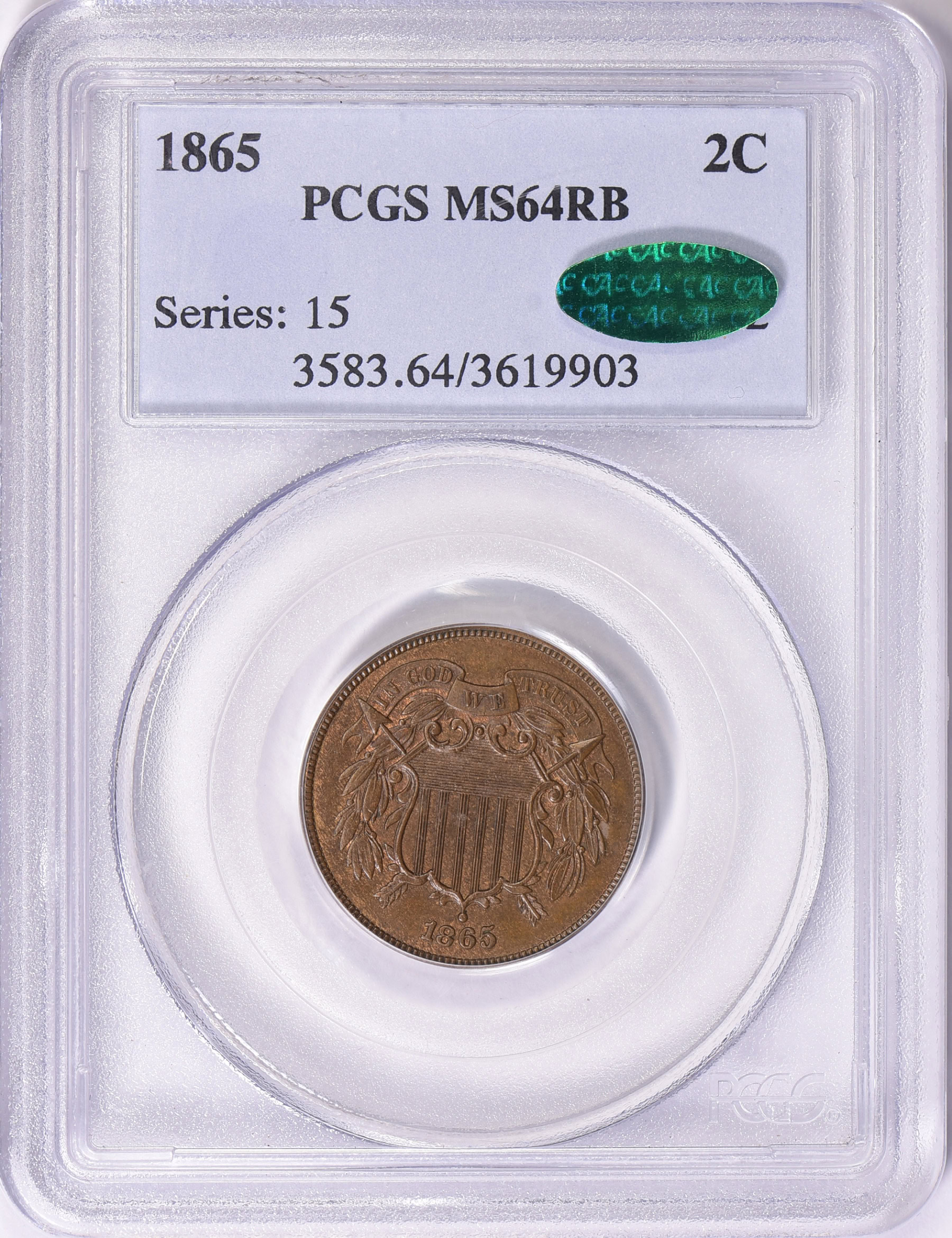 1865 Two-Cent Piece PCGS MS-64 RB (CAC Green) (Item 1622942) | GreatCollections Coin Auctions