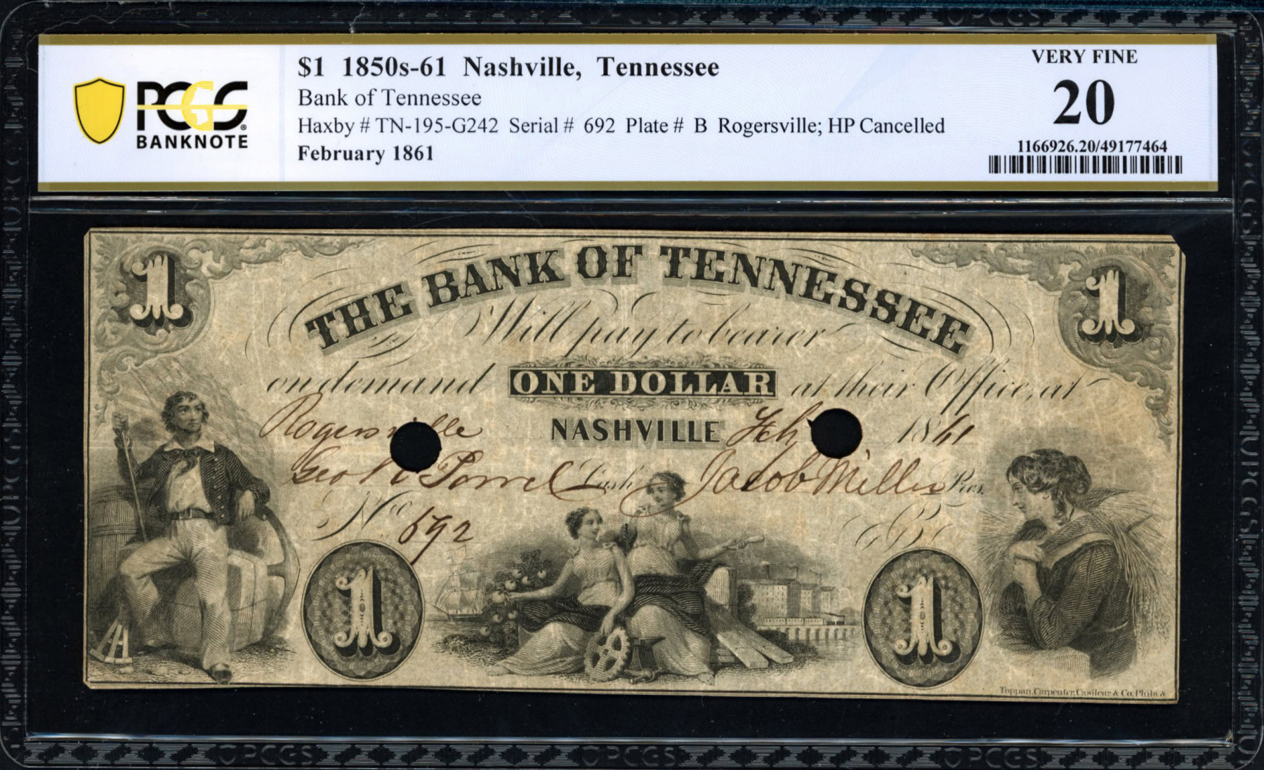 Feb. 1861 Nashville, Tennessee The Bank Of Tennessee $1 Note PCGS ...