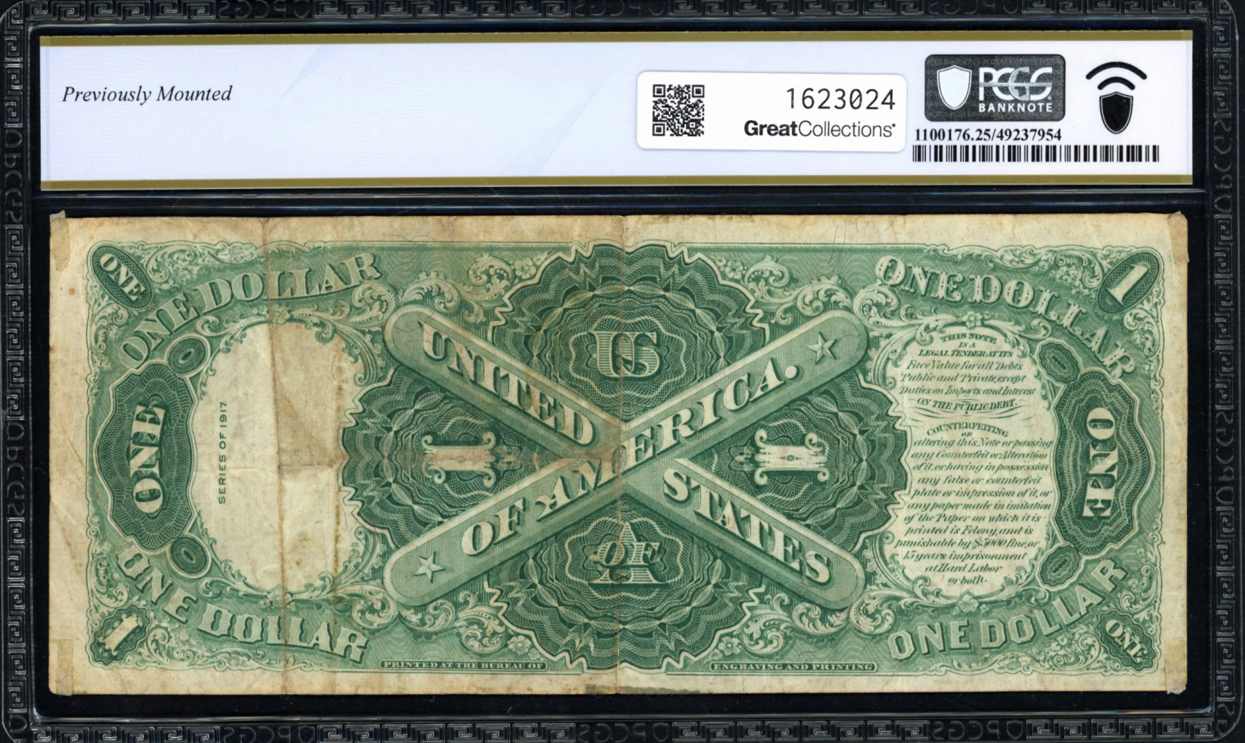 Fr. 38 1917 $1 Legal Tender Note Elliott / White PCGS Banknote Very ...