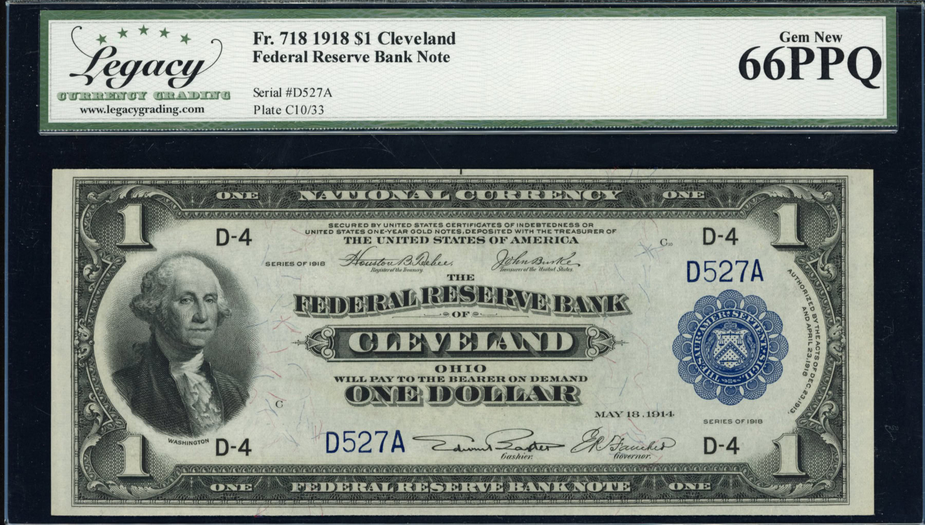 Fr. 718 1918 $1 Cleveland Federal Reserve Bank Note Teehee / Burke ...