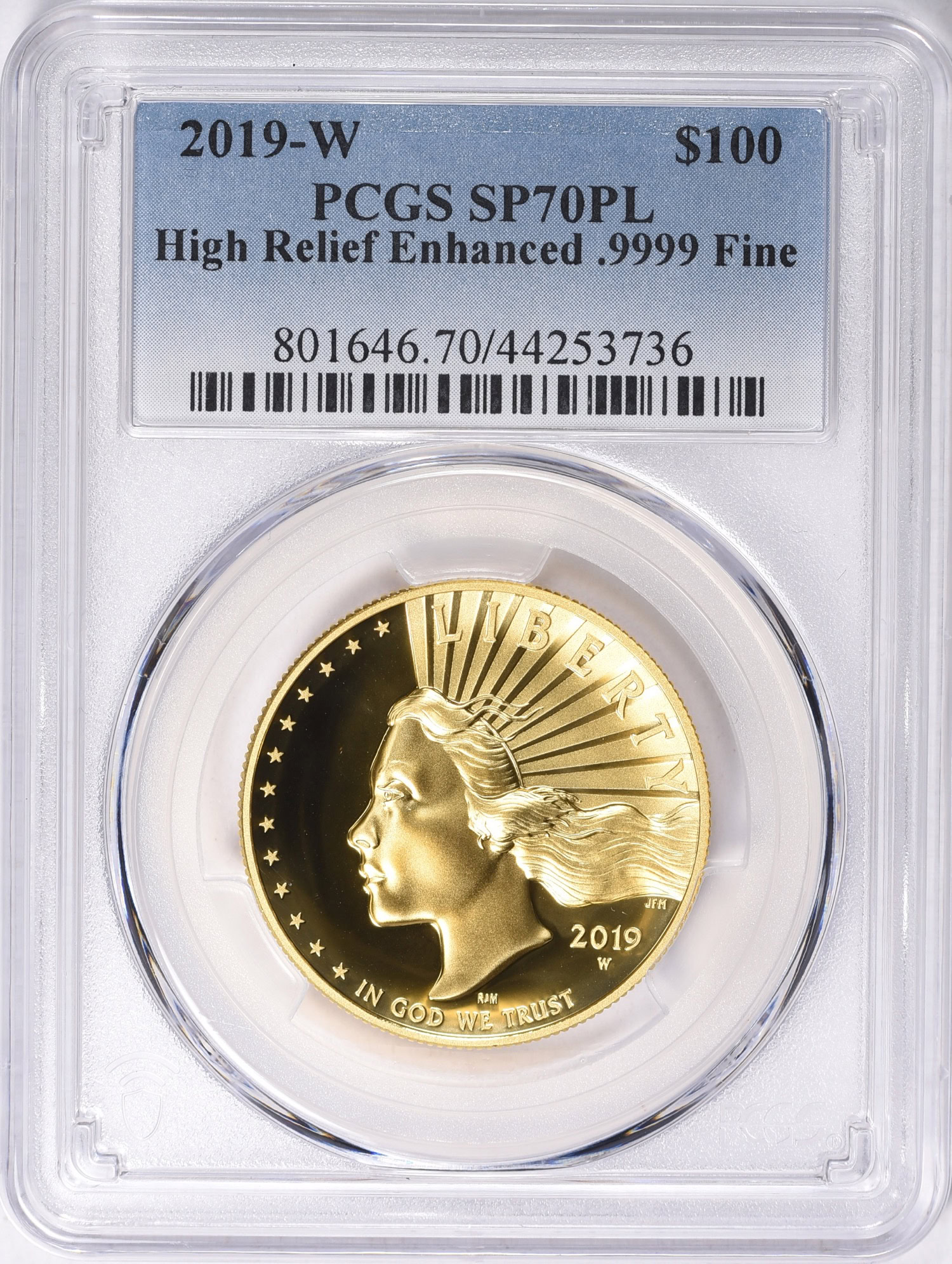 2019-W Gold $100 American Liberty High Relief Enhanced PCGS SP-70 PL ...