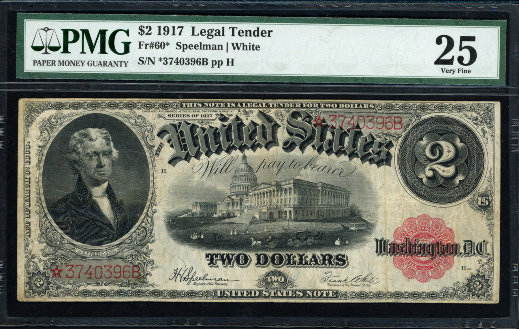 Fr. 60* 1917 $2 Legal Tender Star Note Speelman / White PMG Very Fine 25 | PMG Cert #1804930-003 ...