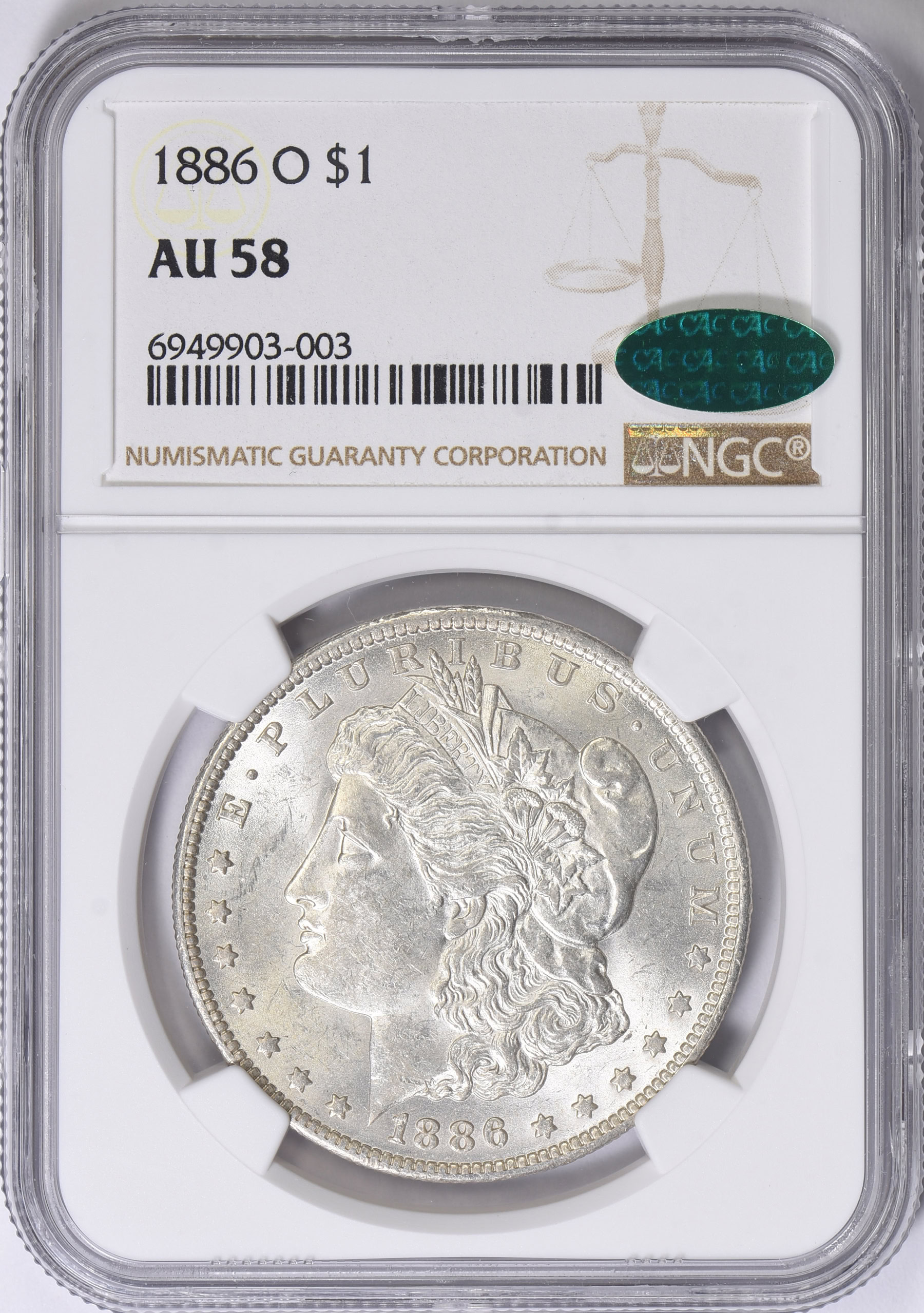 1886-O Morgan Silver Dollar NGC AU-58 (CAC Green) (Item 1623353) | GreatCollections Coin Auctions