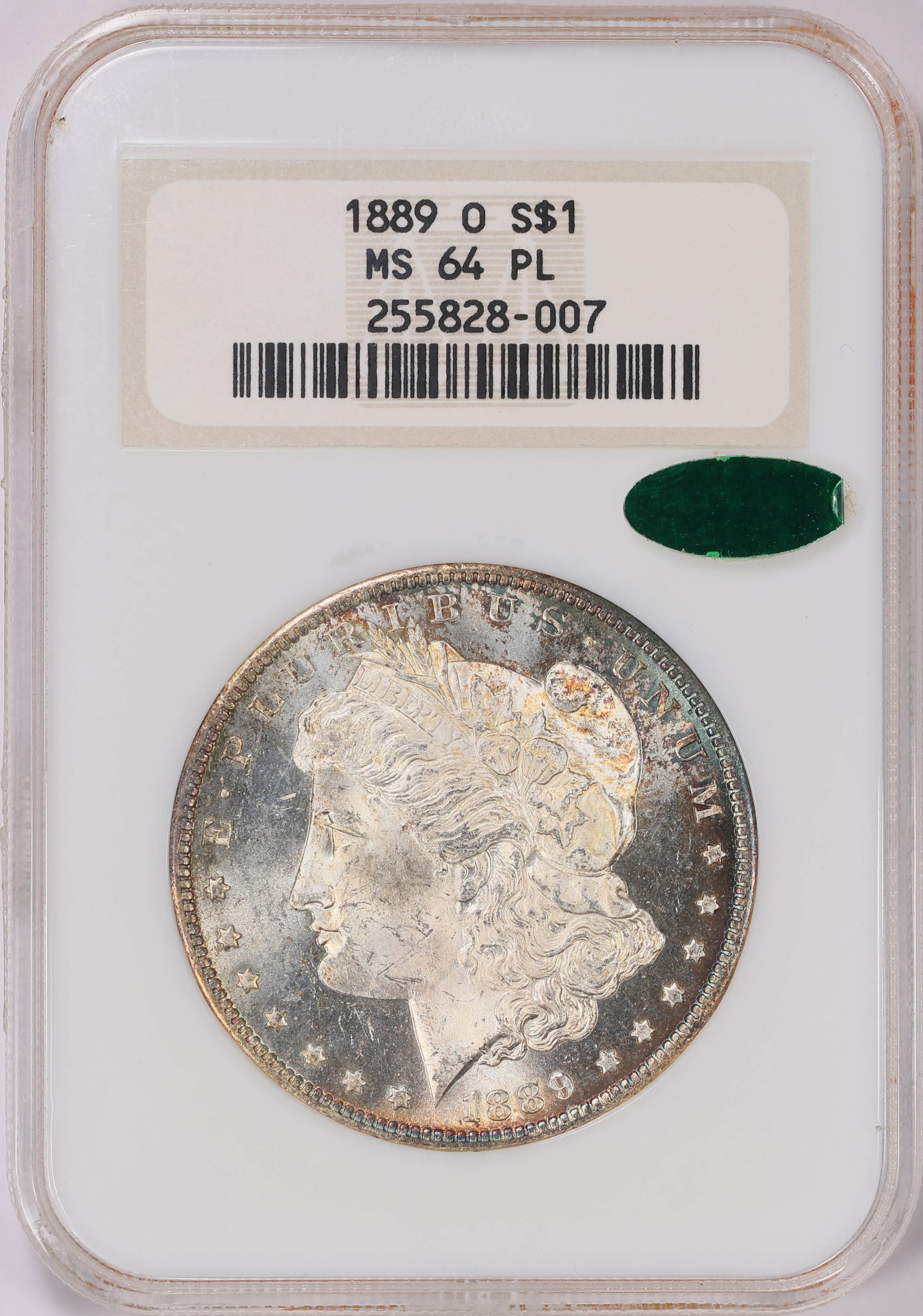 1889-O Morgan Silver Dollar NGC MS-64 PL (CAC Green) OH (Toned) (Item 1625467 ...