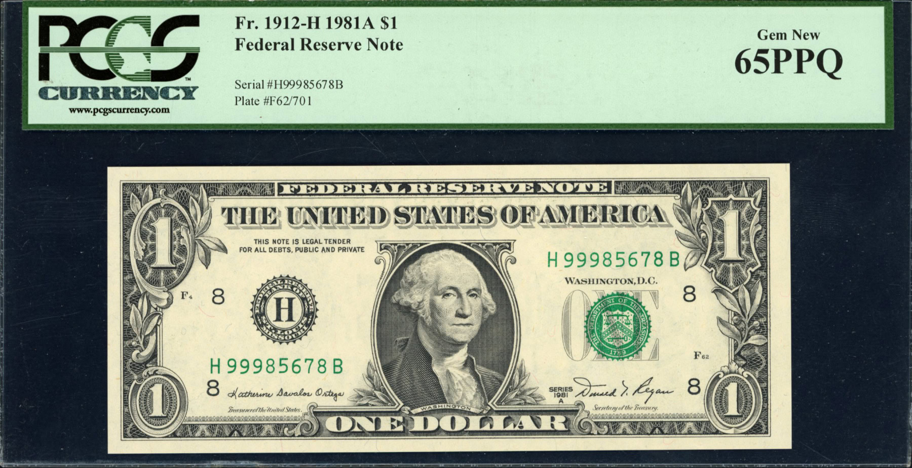 Fr. 1912-H (HB Block) 1981A $1 St. Louis Federal Reserve Note Ortega ...