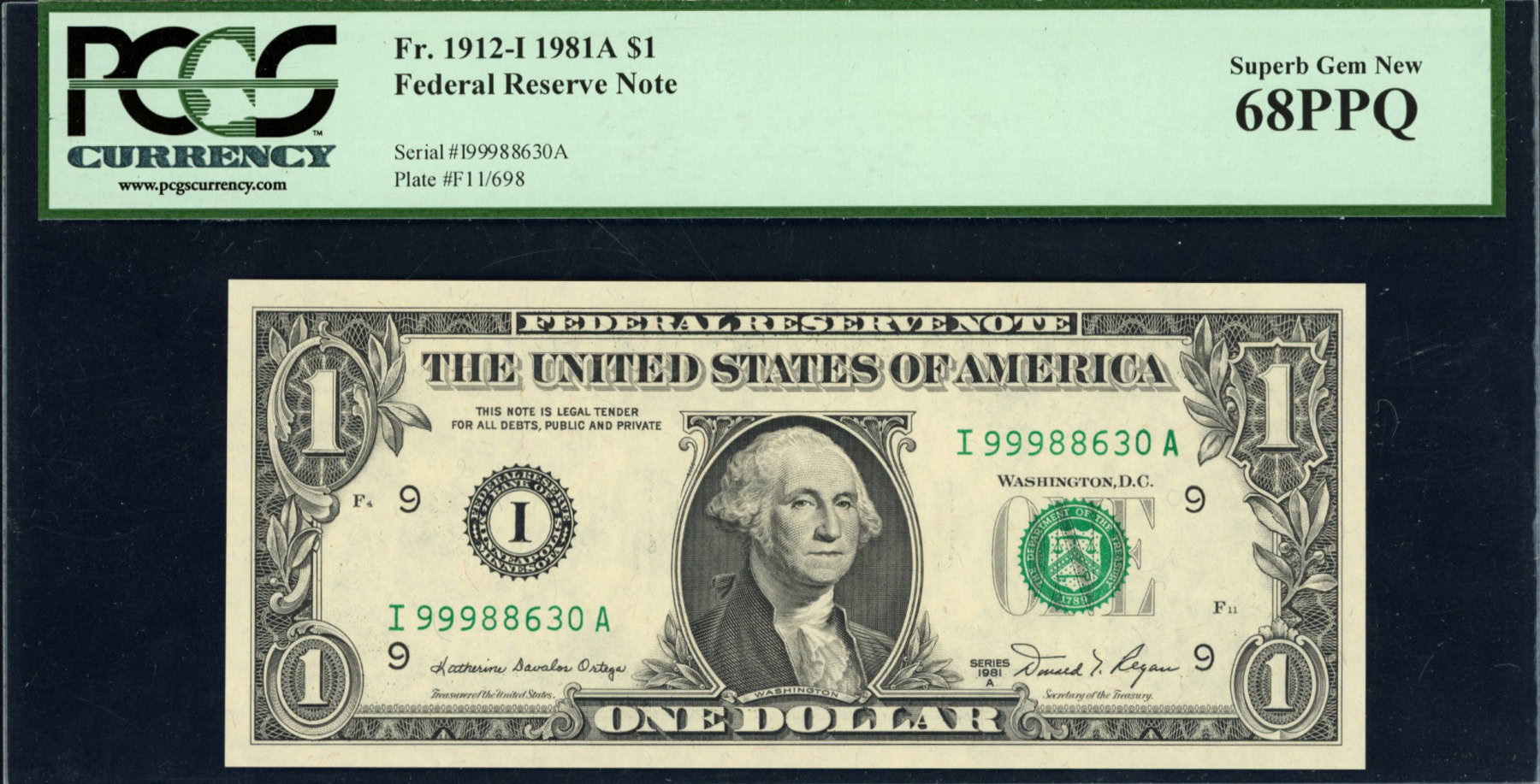 Fr. 1912-I (IA Block) 1981A $1 Minneapolis Federal Reserve Note Ortega ...