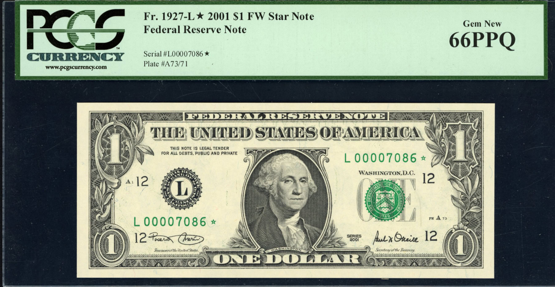 Fr. 1927-L* (L* Block) 2001 $1 San Francisco Federal Reserve Star Note ...