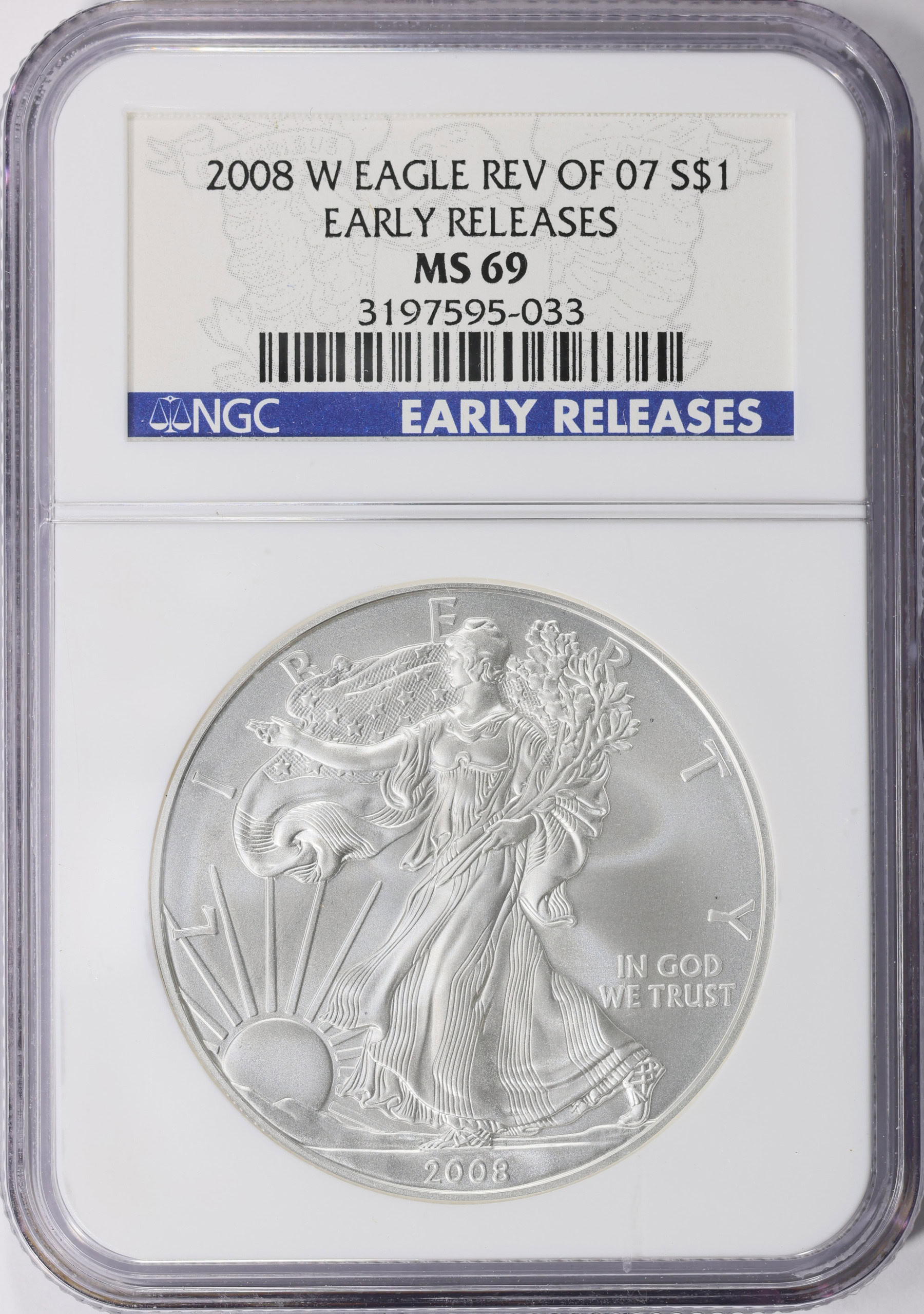 2008-W $1 Silver Eagle Reverse of 2007 Early Releases NGC MS-69 (Item 1626135 ...