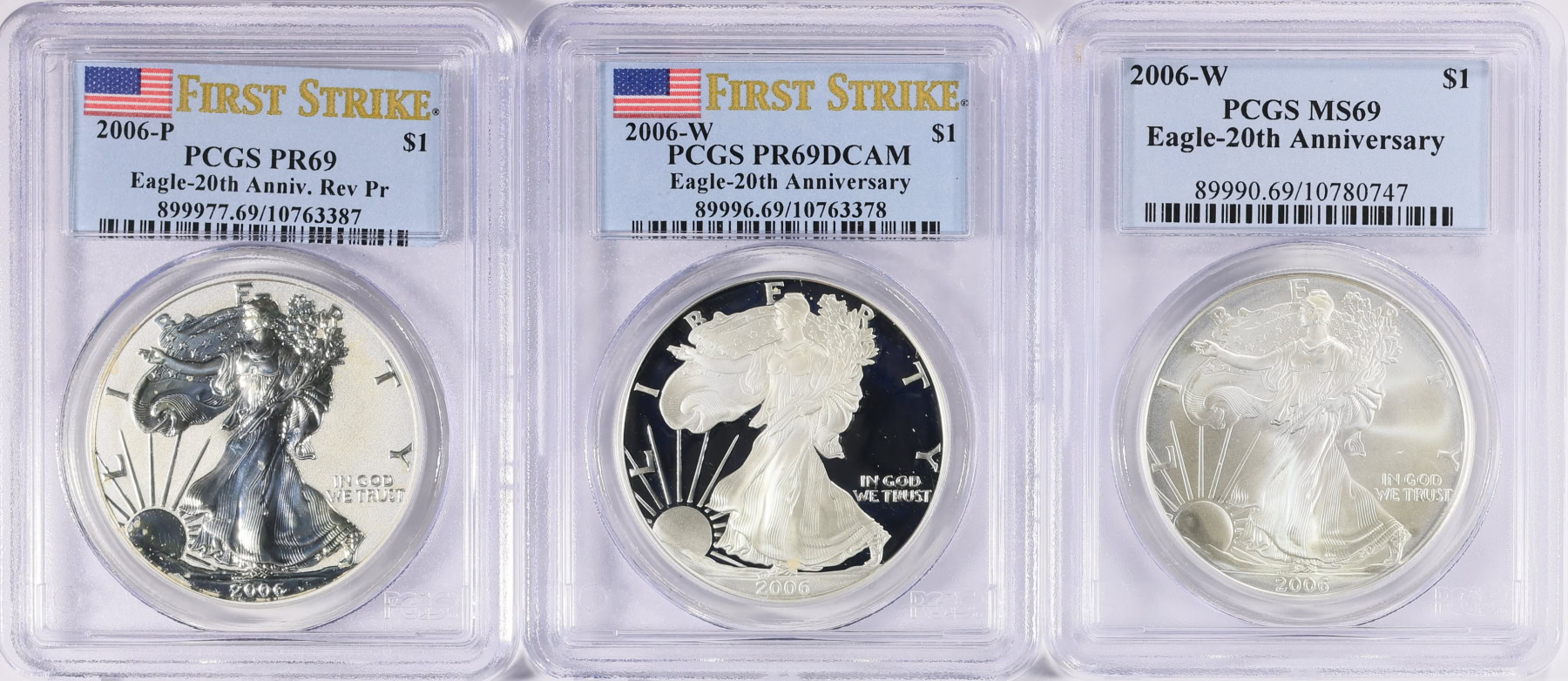 2006 20th Anniversary Set Silver Eagles Including Reverse Proof PCGS MS ...