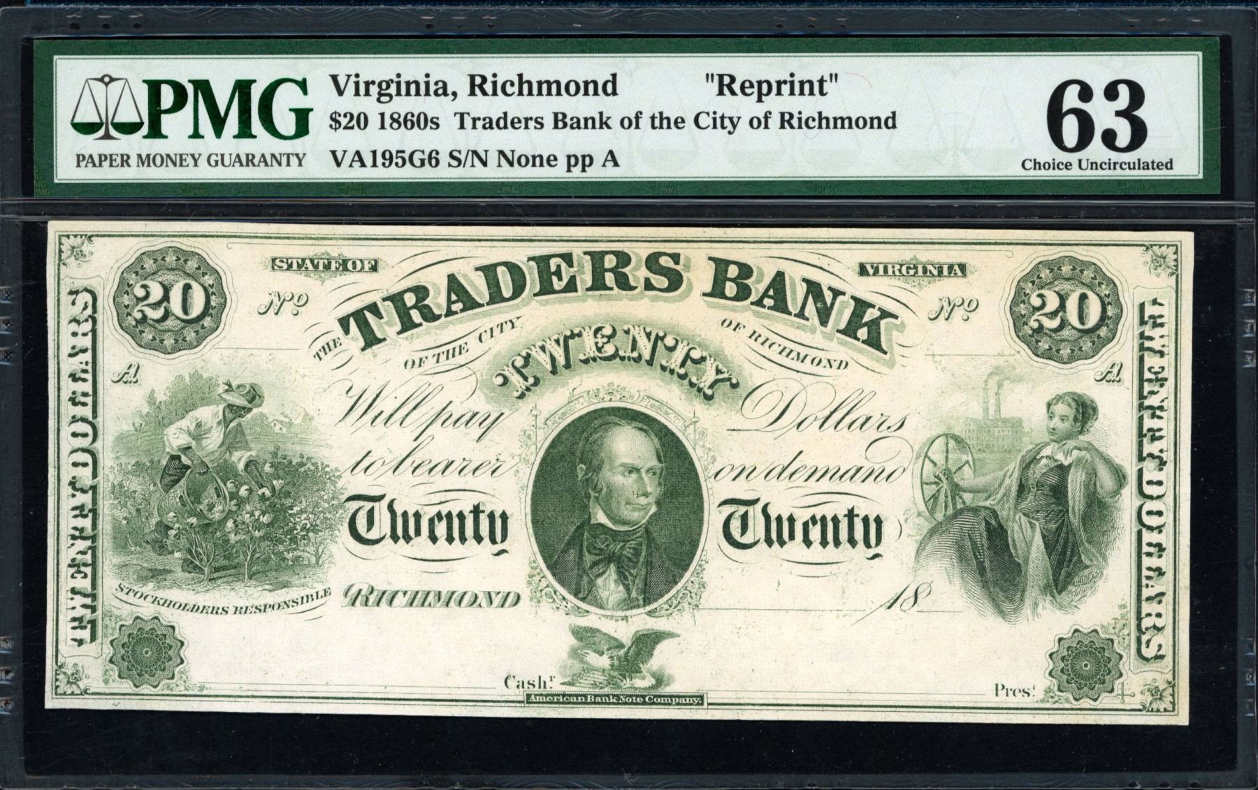 1860s Richmond, Virginia Traders Bank of the City of Richmond $20 ...