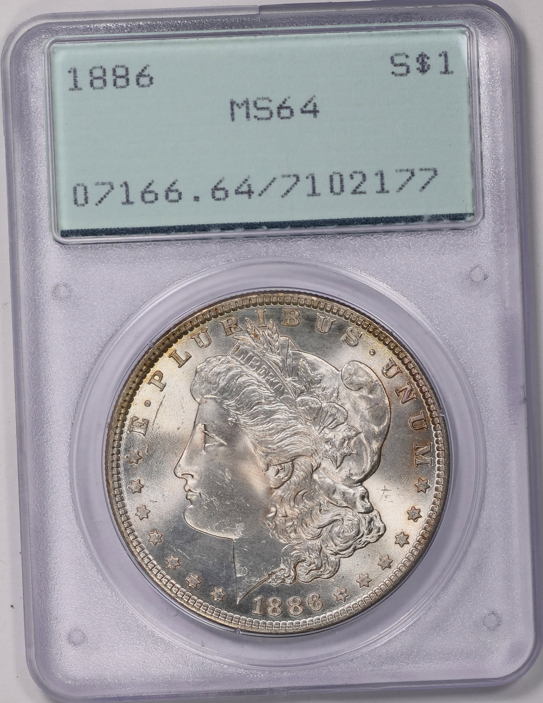 1886 Morgan Silver Dollar PCGS MS-64 OGH (1st Gen) (Toned) (Item 1626634) | GreatCollections ...