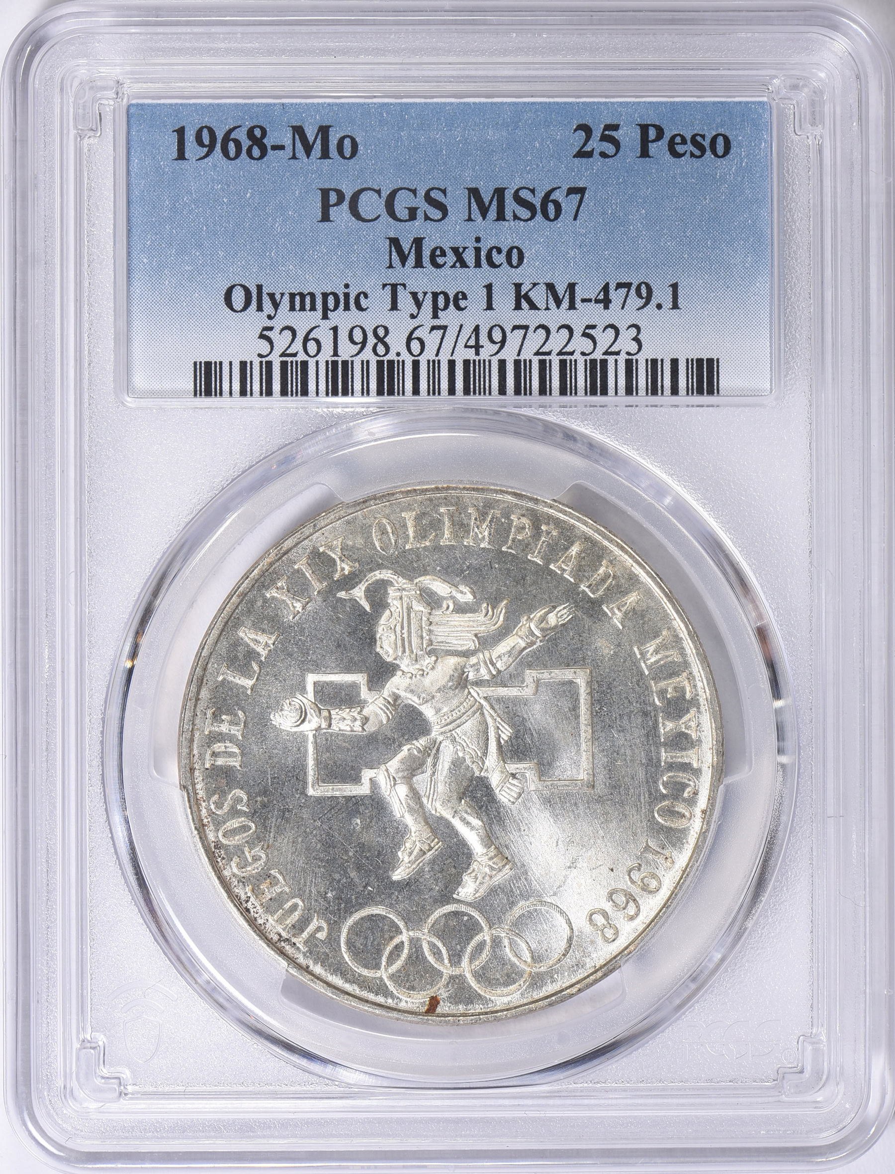 Mexico 1968-Mo Silver 25 Pesos Olympics Type 1 KM-479.1 PCGS MS-67 ...