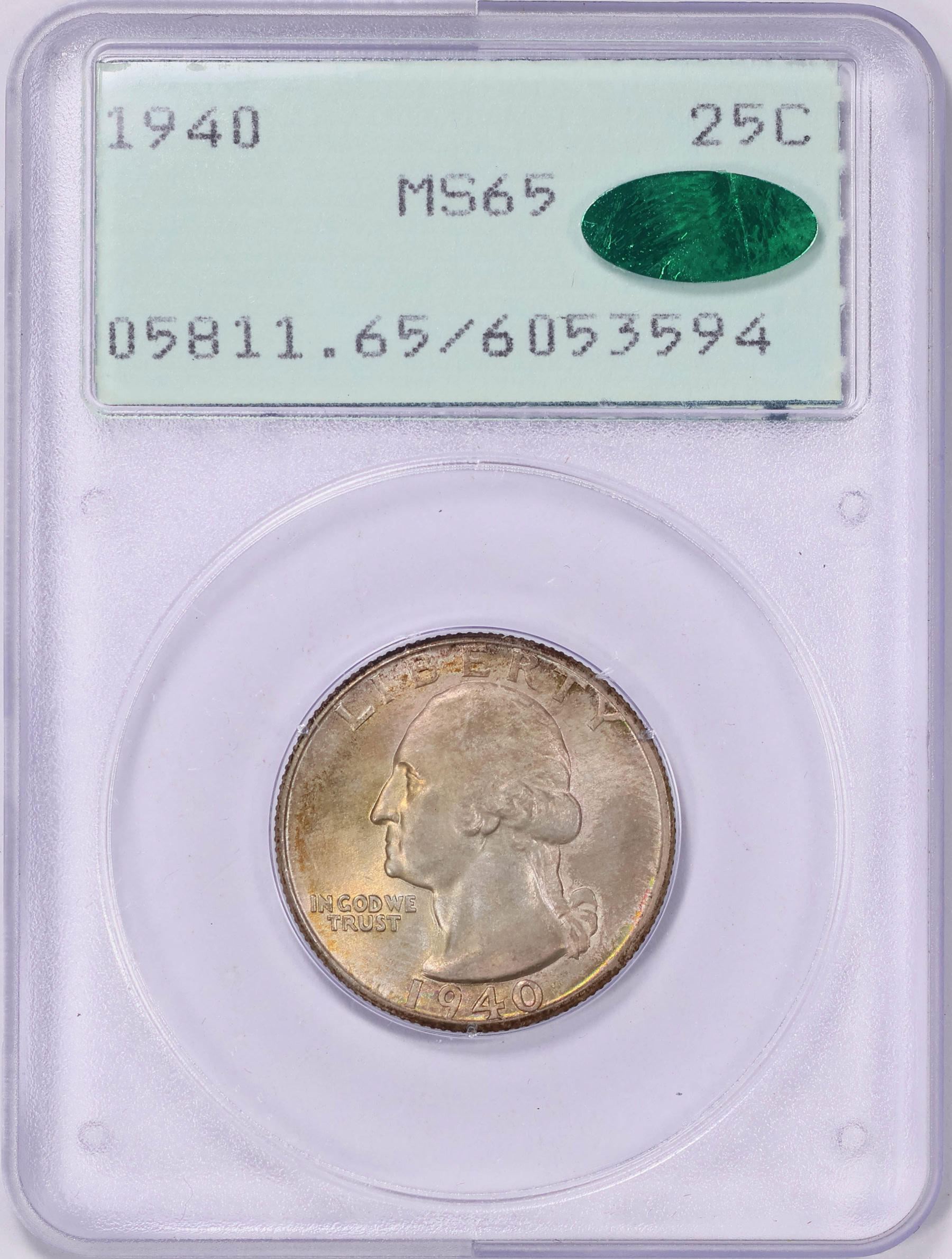 1940 Washington Quarter PCGS MS-65 OGH (1st Gen) (Toned) (Item 1628225) | GreatCollections Coin ...