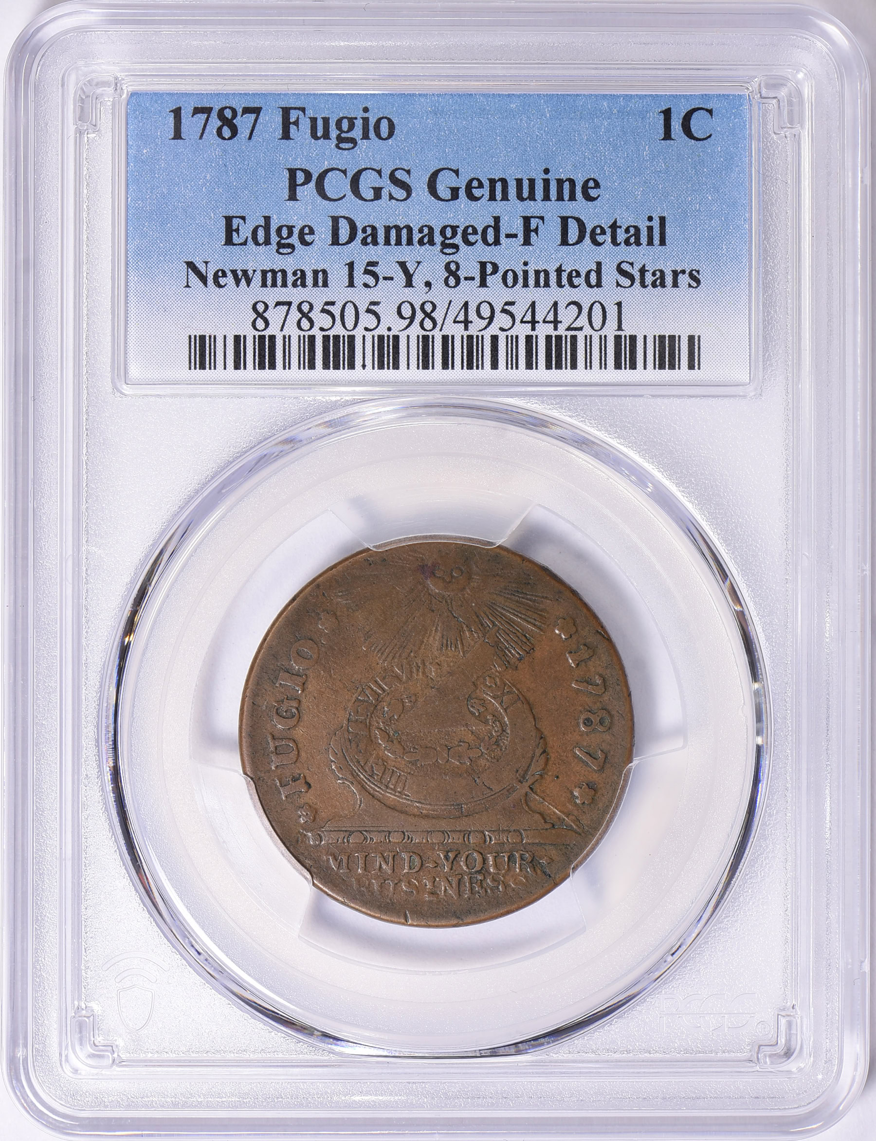 1787 Fugio Fugio Cent Newman 15-Y, 8-Pointed Stars PCGS Genuine Fine Details (Item 1628444 ...