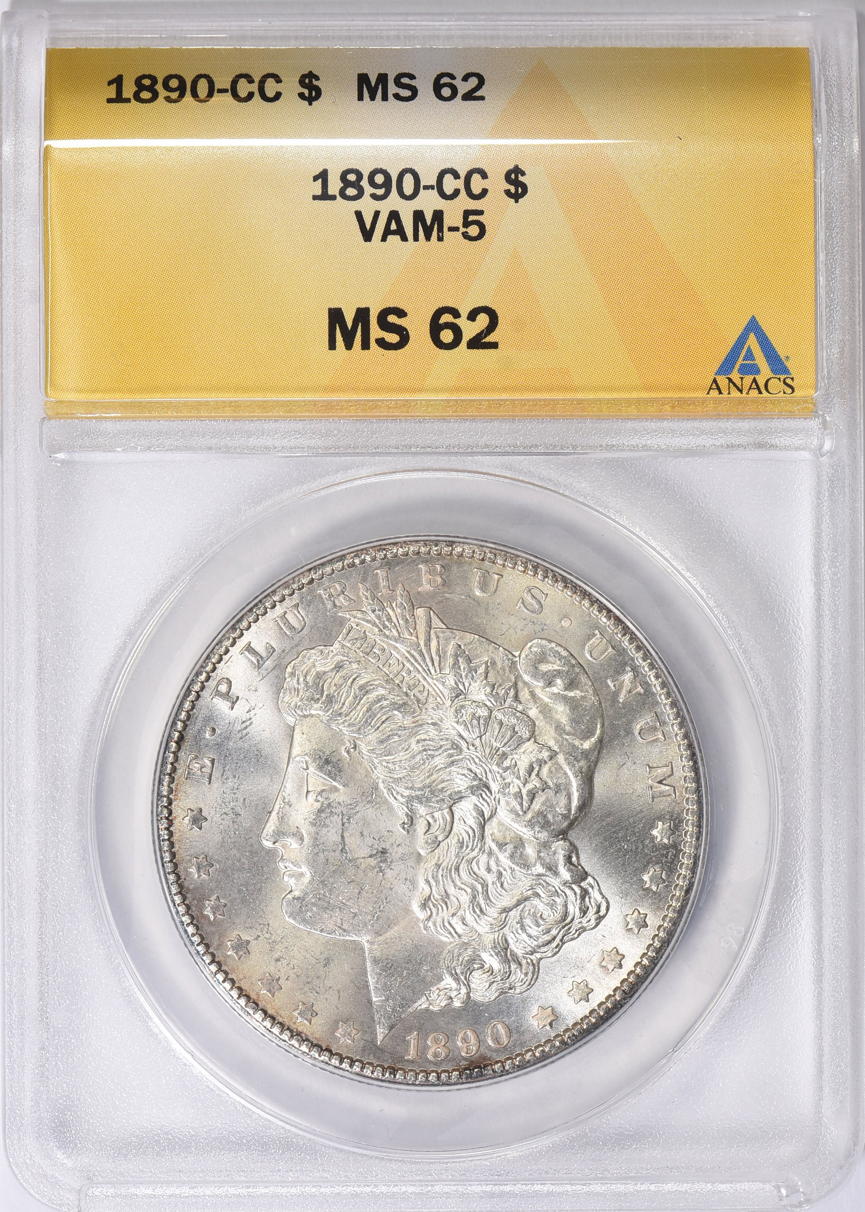 1890-CC Morgan Silver Dollar VAM-5 ANACS MS-62 (Item 1629530) | GreatCollections Coin Auctions