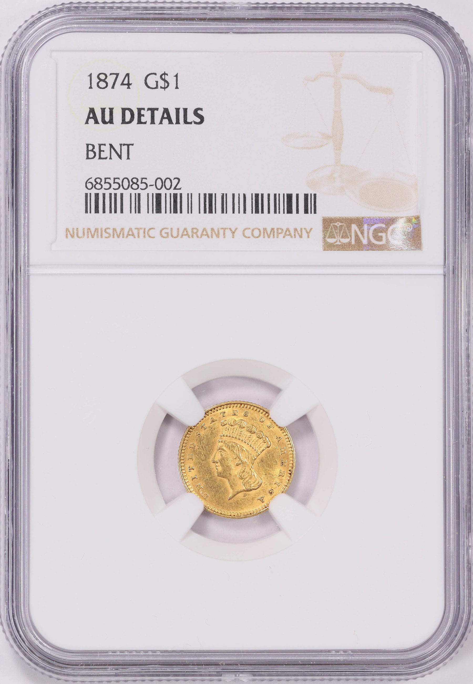1874 Indian Princess Gold Dollar NGC AU Details (Item 1629584 ...