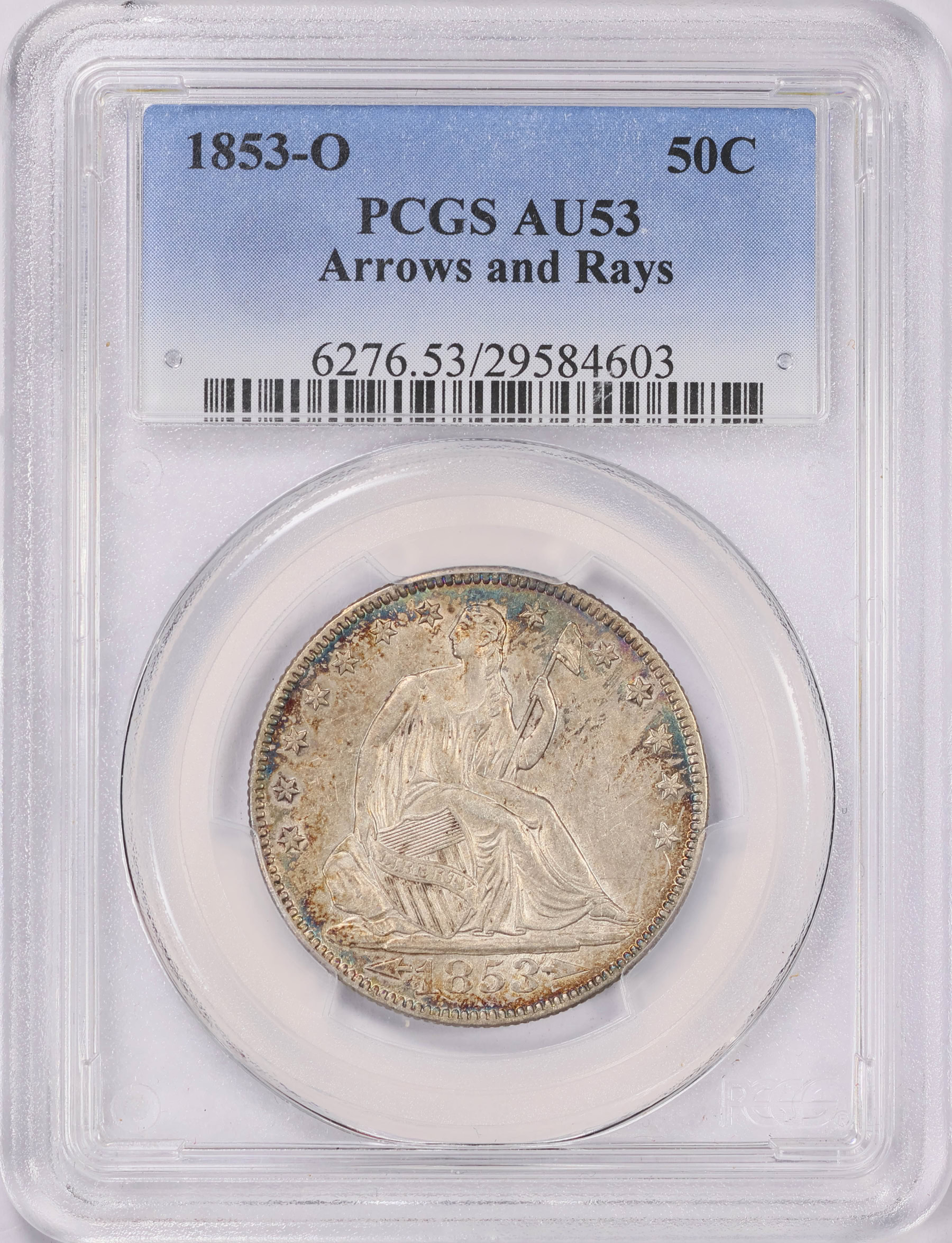 1853-O Seated Liberty Half Dollar Arrows and Rays PCGS AU-53 (Toned) (Item 1629730 ...