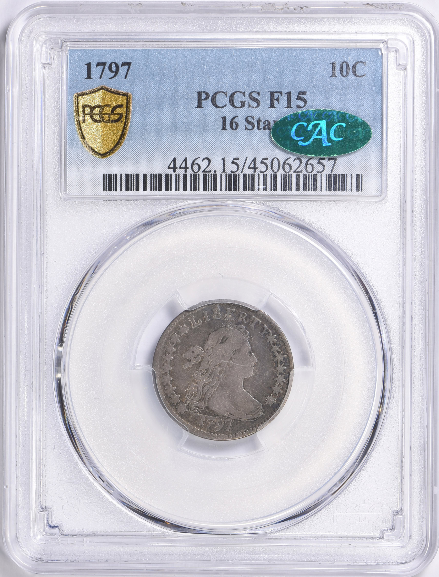 1797 Draped Bust Dime 16 Stars PCGS F-15 (CAC Green) (Item 1630021 ...
