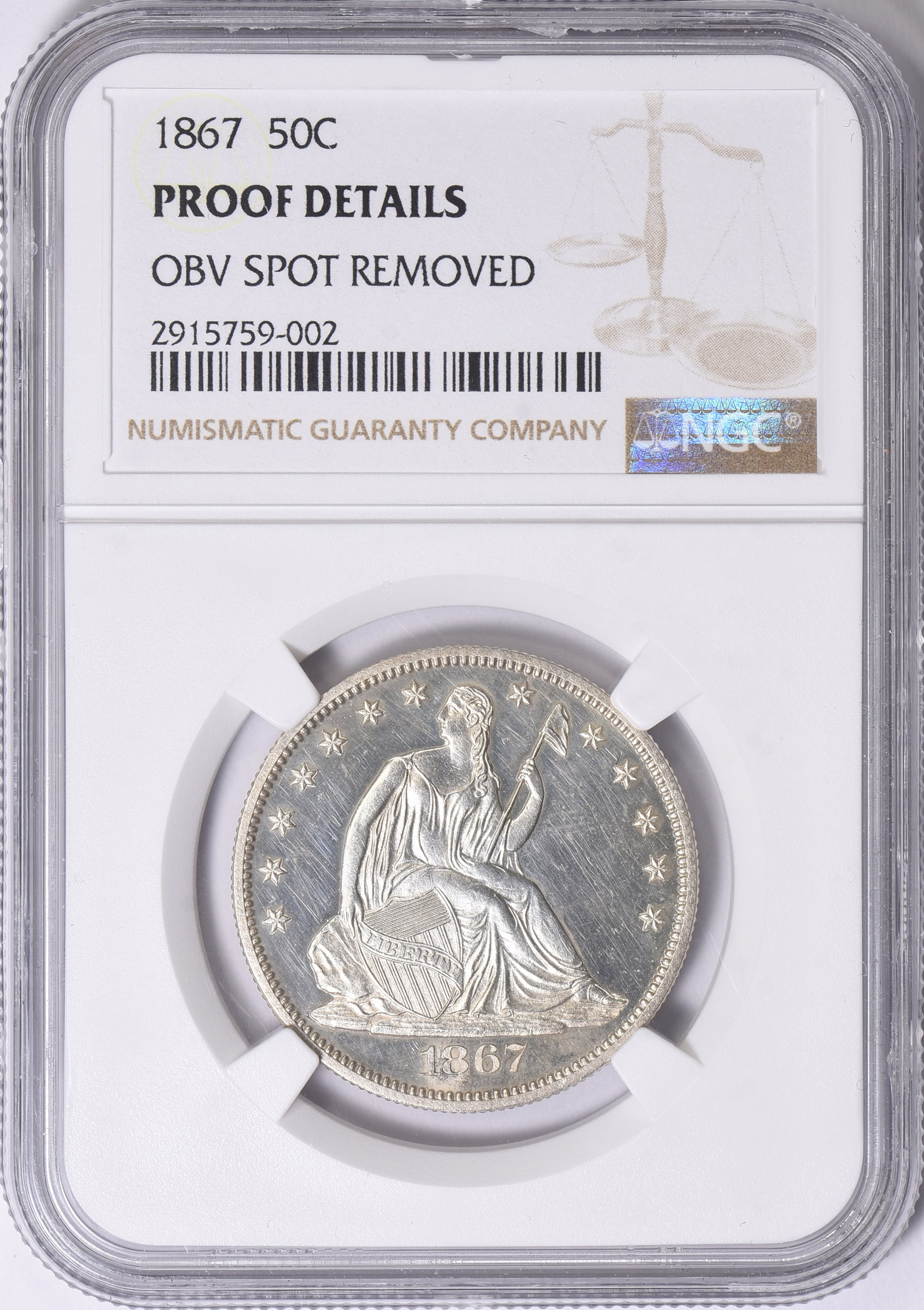 1867 Seated Liberty Half Dollar NGC Proof Details (Item 1630092) | GreatCollections Coin Auctions