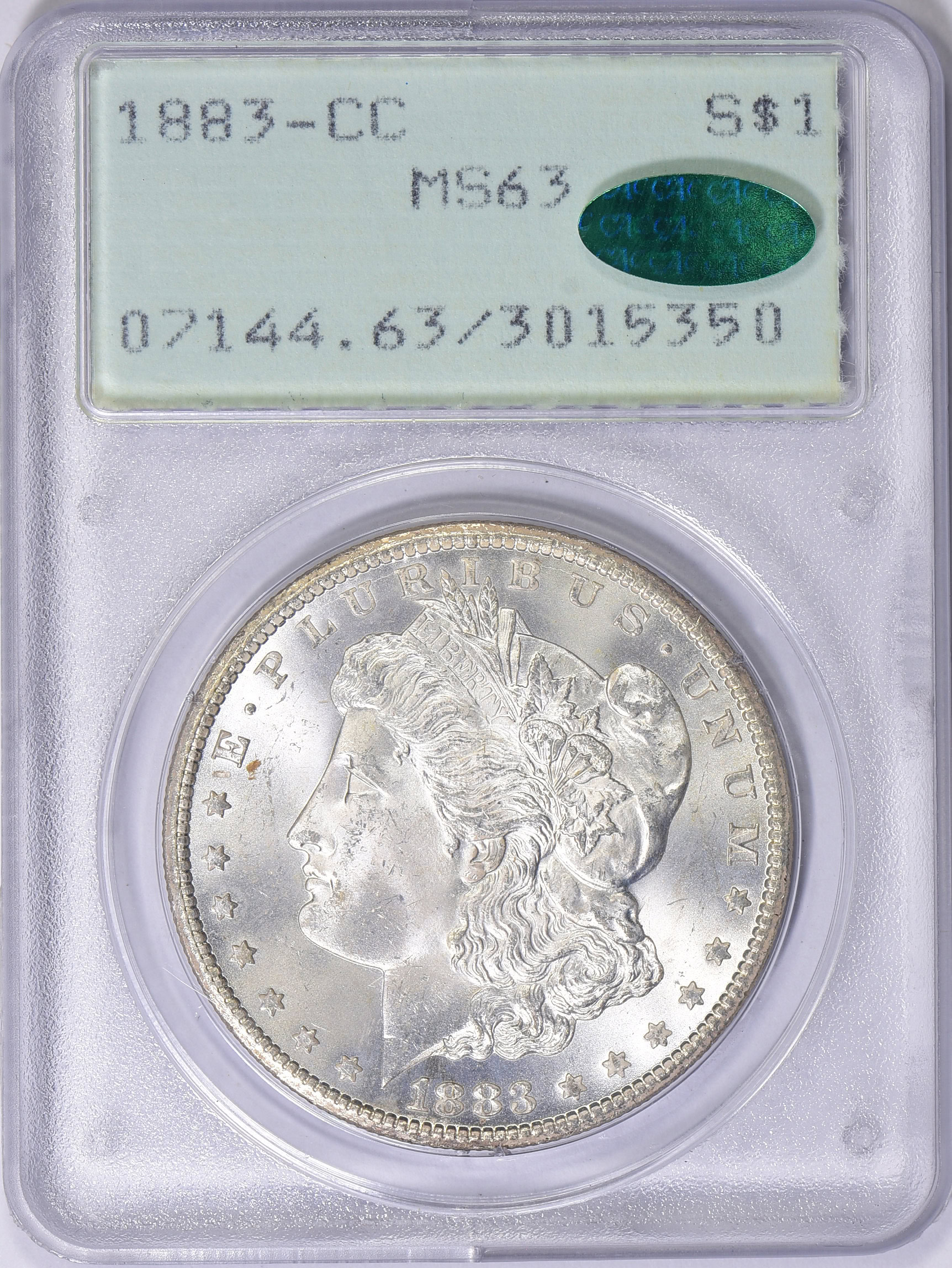 1883-CC Morgan Silver Dollar PCGS MS-63 (CAC Green) OGH (1st Gen) (Toned) (Item 1631079 ...