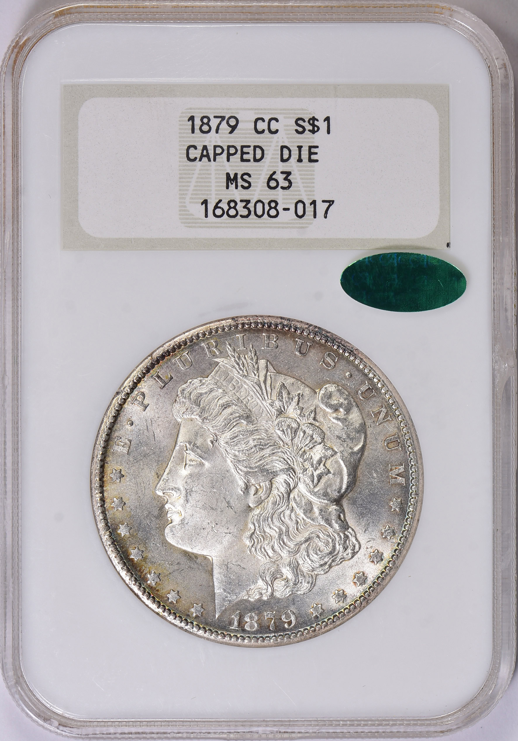 1879-CC Morgan Silver Dollar Capped Die NGC MS-63 (CAC Green) (Toned) OH (Item 1631143 ...