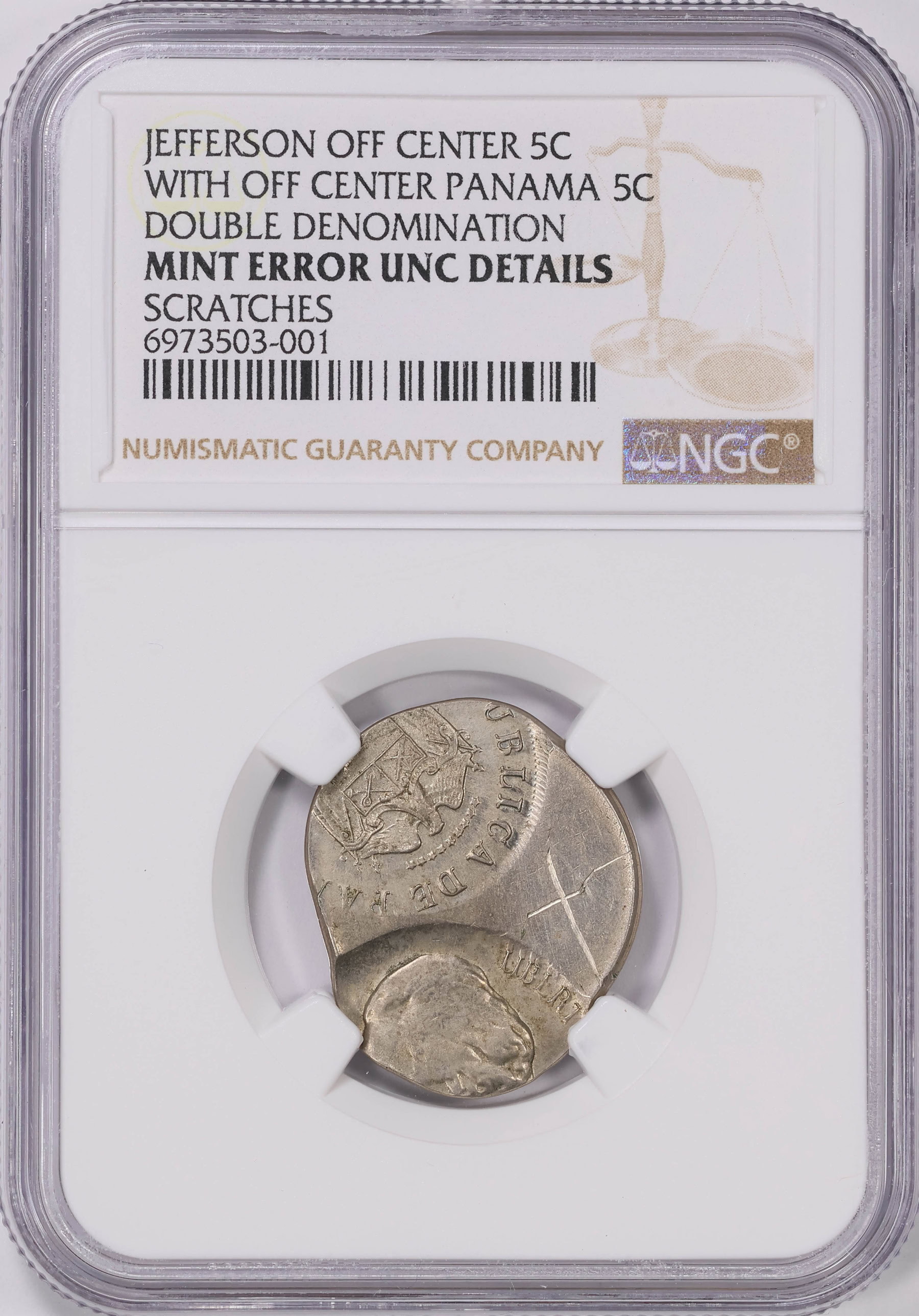 Mint Error Jefferson Nickel Double Denomination Off Center Strike With ...