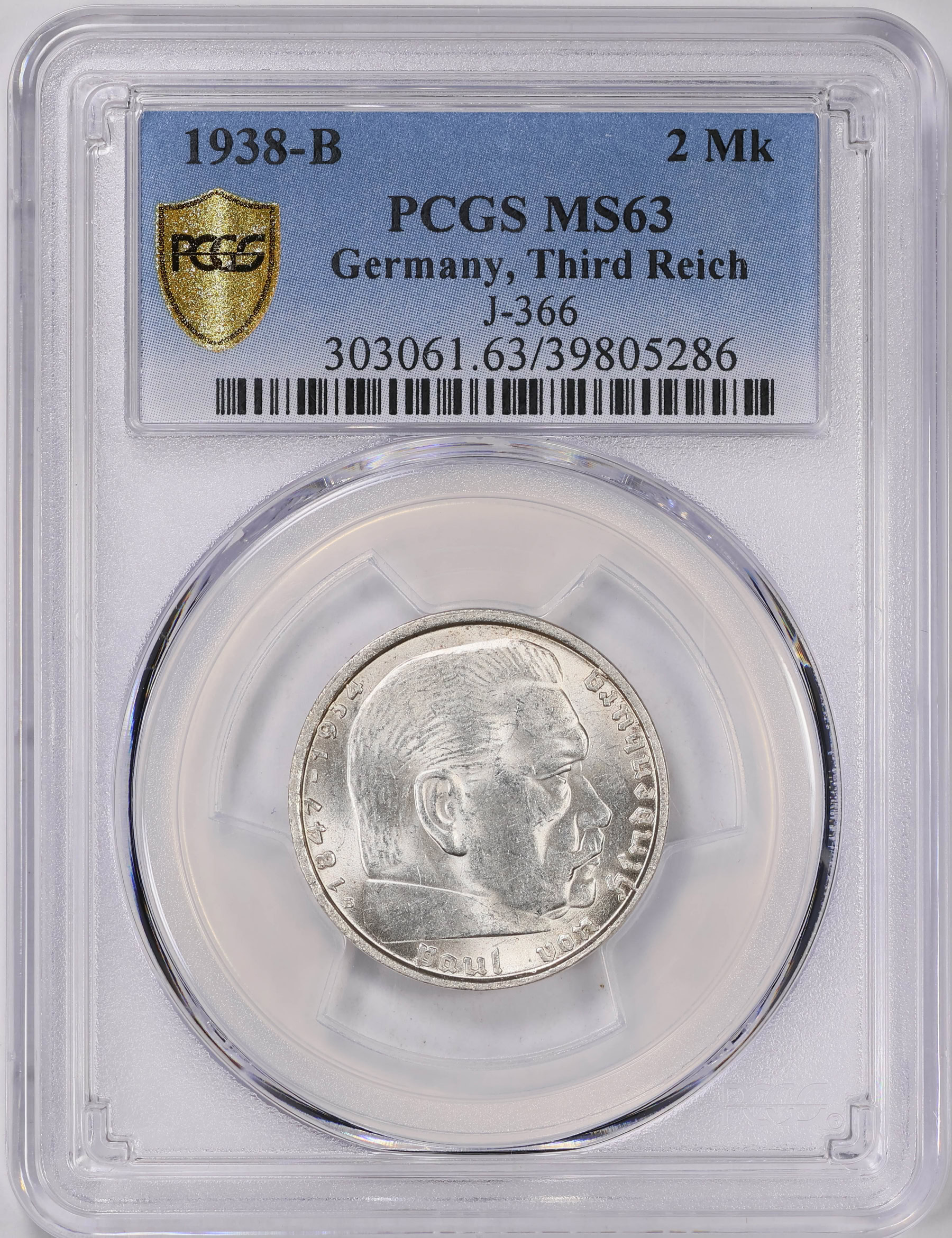 Germany 1938-B Silver 2 Marks KM-93 PCGS MS-63 (Item 1631303 ...