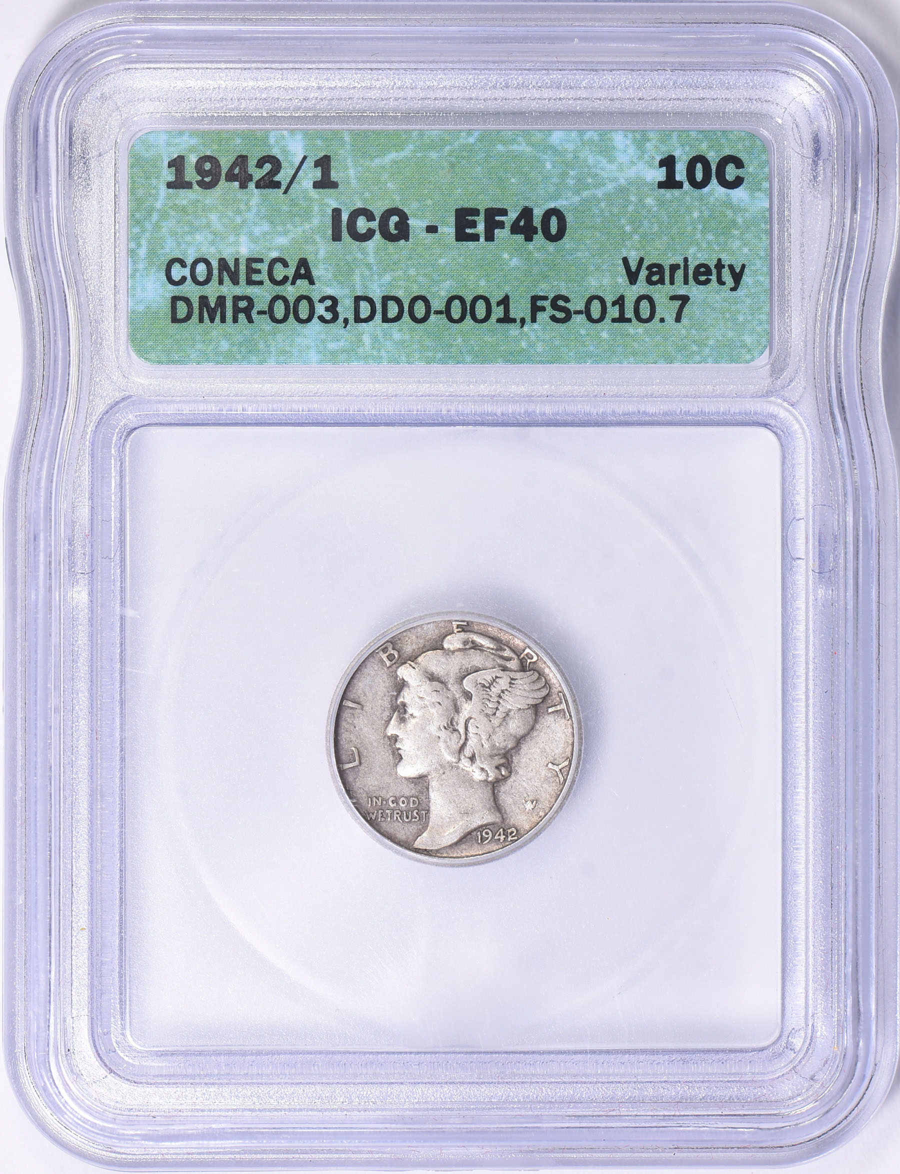 1942/1 Mercury Dime CONECA DMR-003 DDO-001 FS-010.7 ICG EF-40 (Item 1631406) | GreatCollections ...