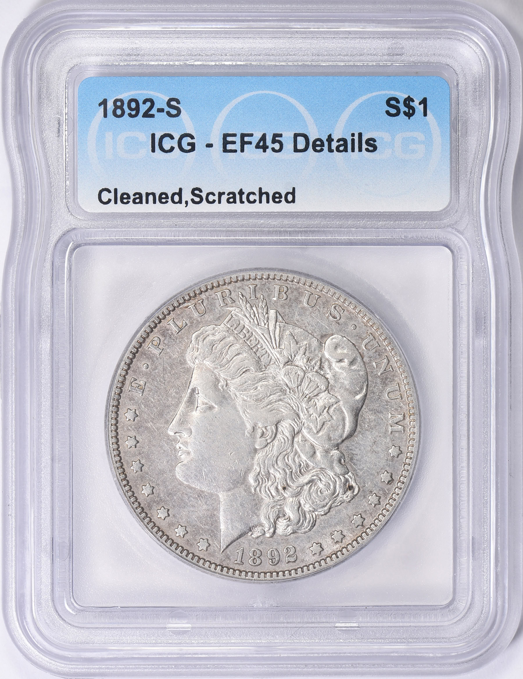 1892-S Morgan Silver Dollar ICG EF-45 Details (Item 1631422) | GreatCollections Coin Auctions