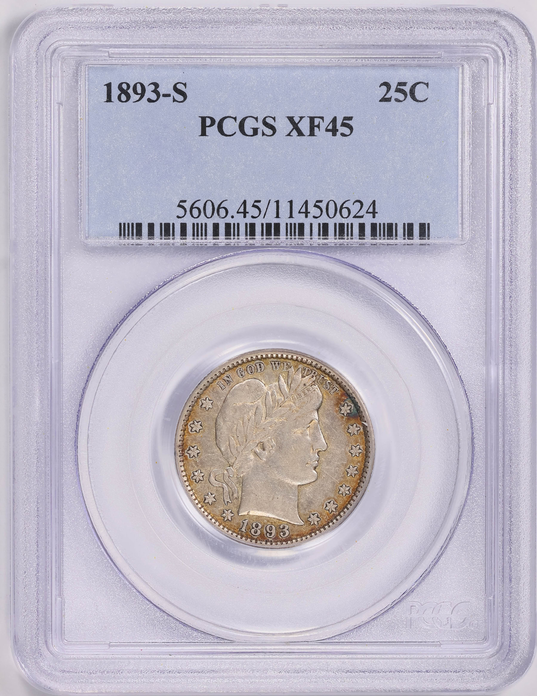 1893-S Barber Quarter PCGS XF-45 (Toned) (Item 1631804) | GreatCollections Coin Auctions