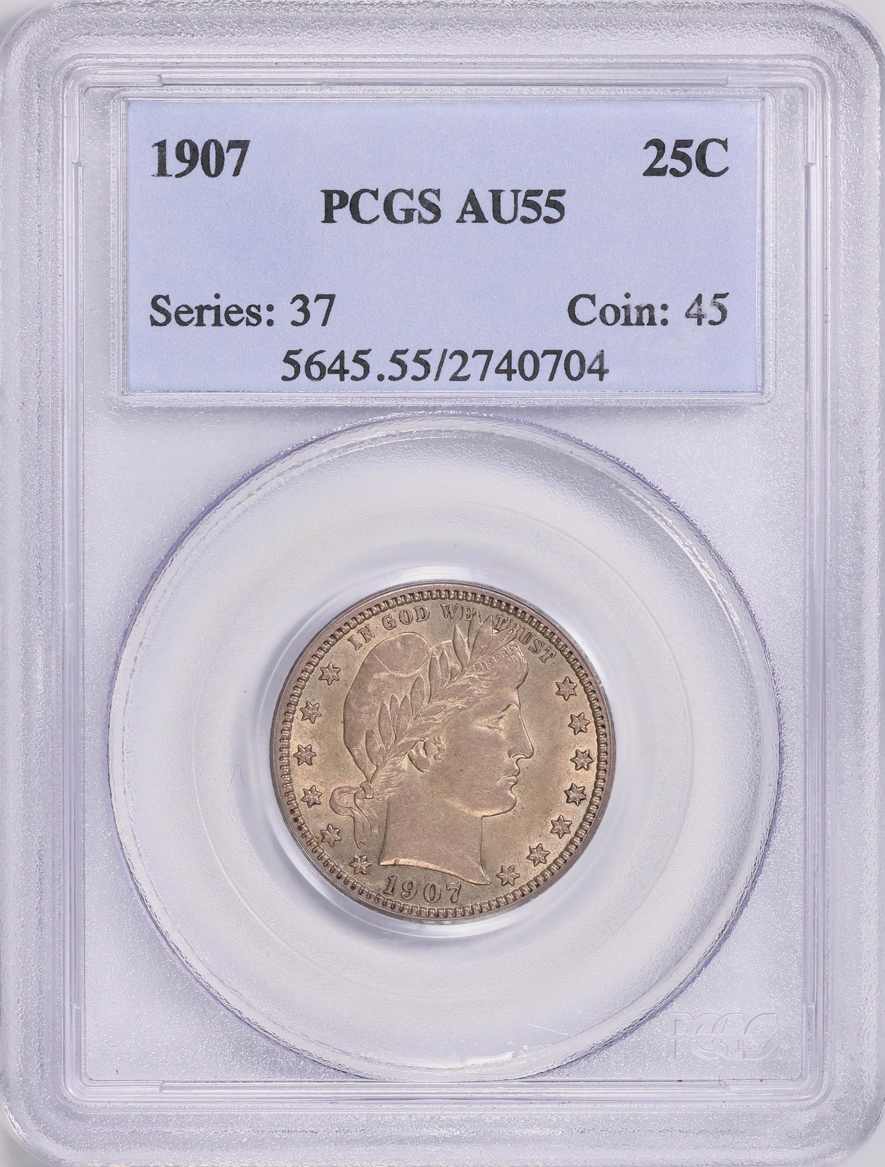 1907 Barber Quarter PCGS AU-55 (Item 1631818) | GreatCollections Coin ...