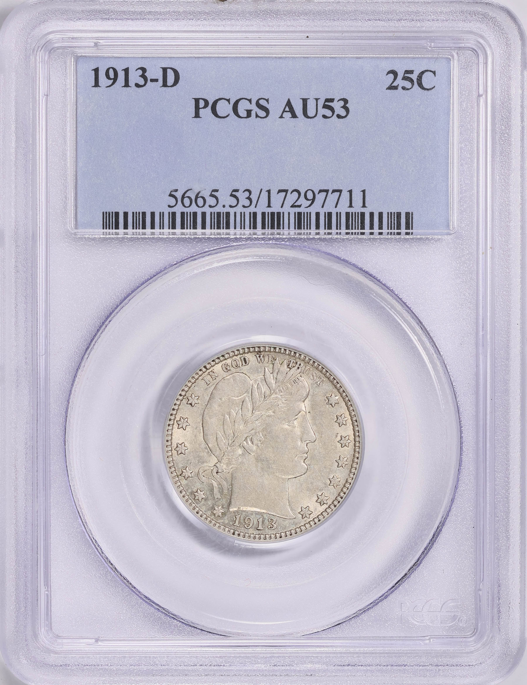 1913-D Barber Quarter PCGS AU-53 (Item 1631826) | GreatCollections Coin ...