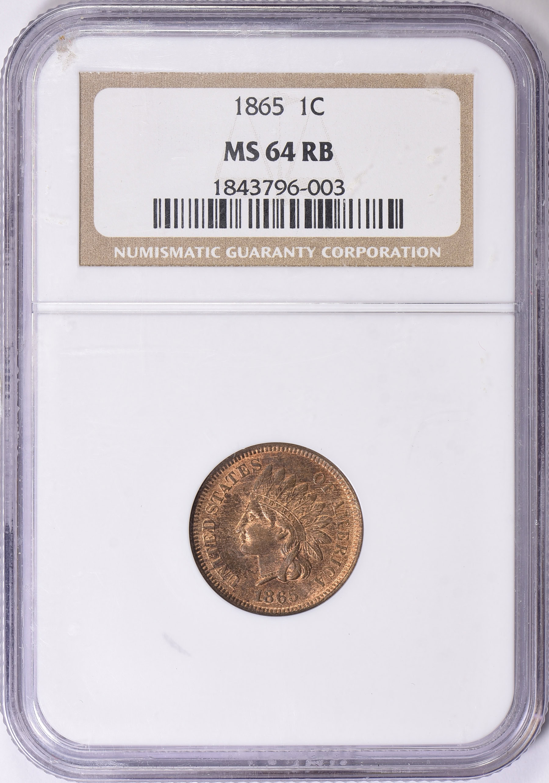1865 Indian Cent Fancy 5 NGC MS-64 RB (Item 1632280) | GreatCollections Coin Auctions