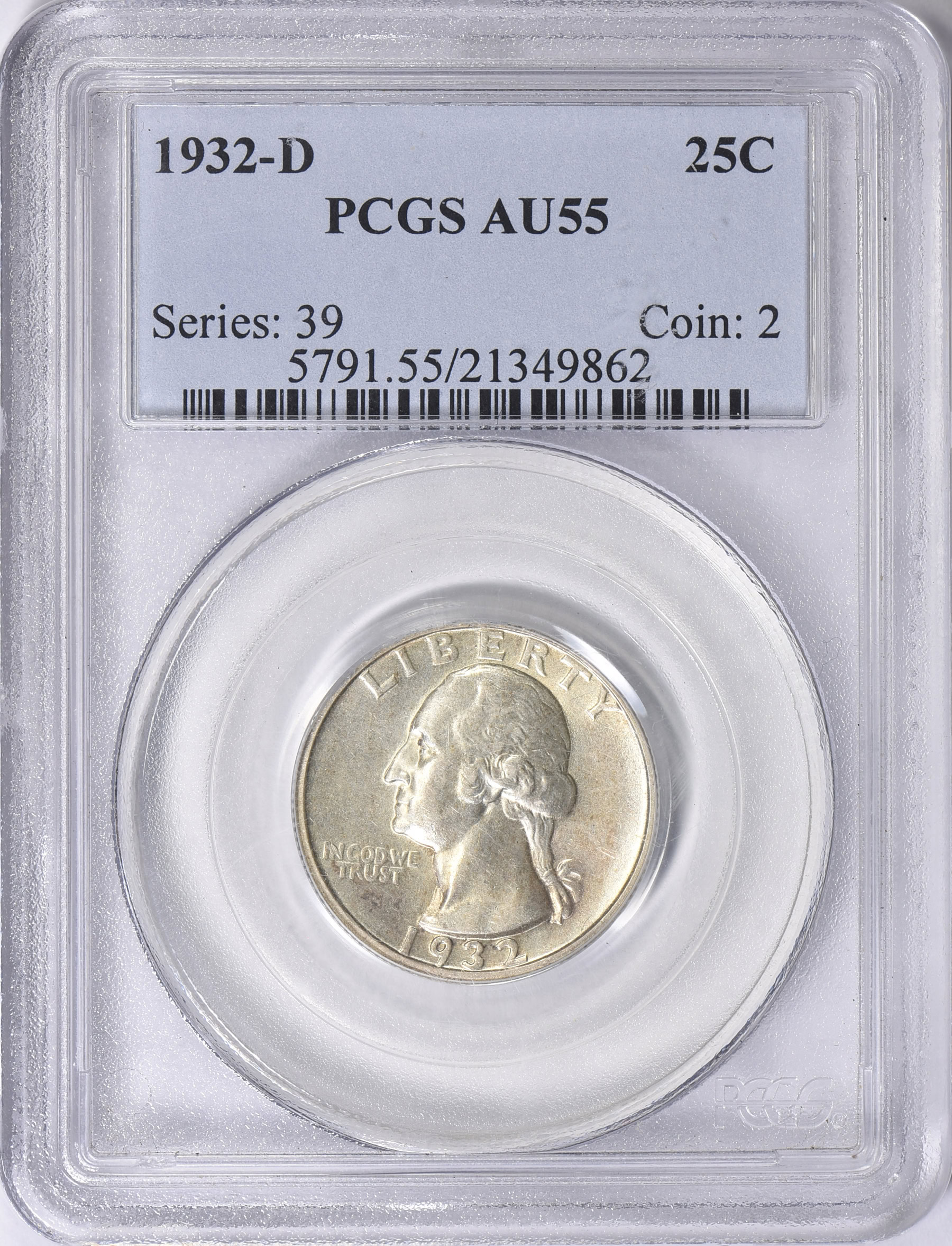 1932-D Washington Quarter PCGS AU-55 (Item 1632290) | GreatCollections Coin Auctions