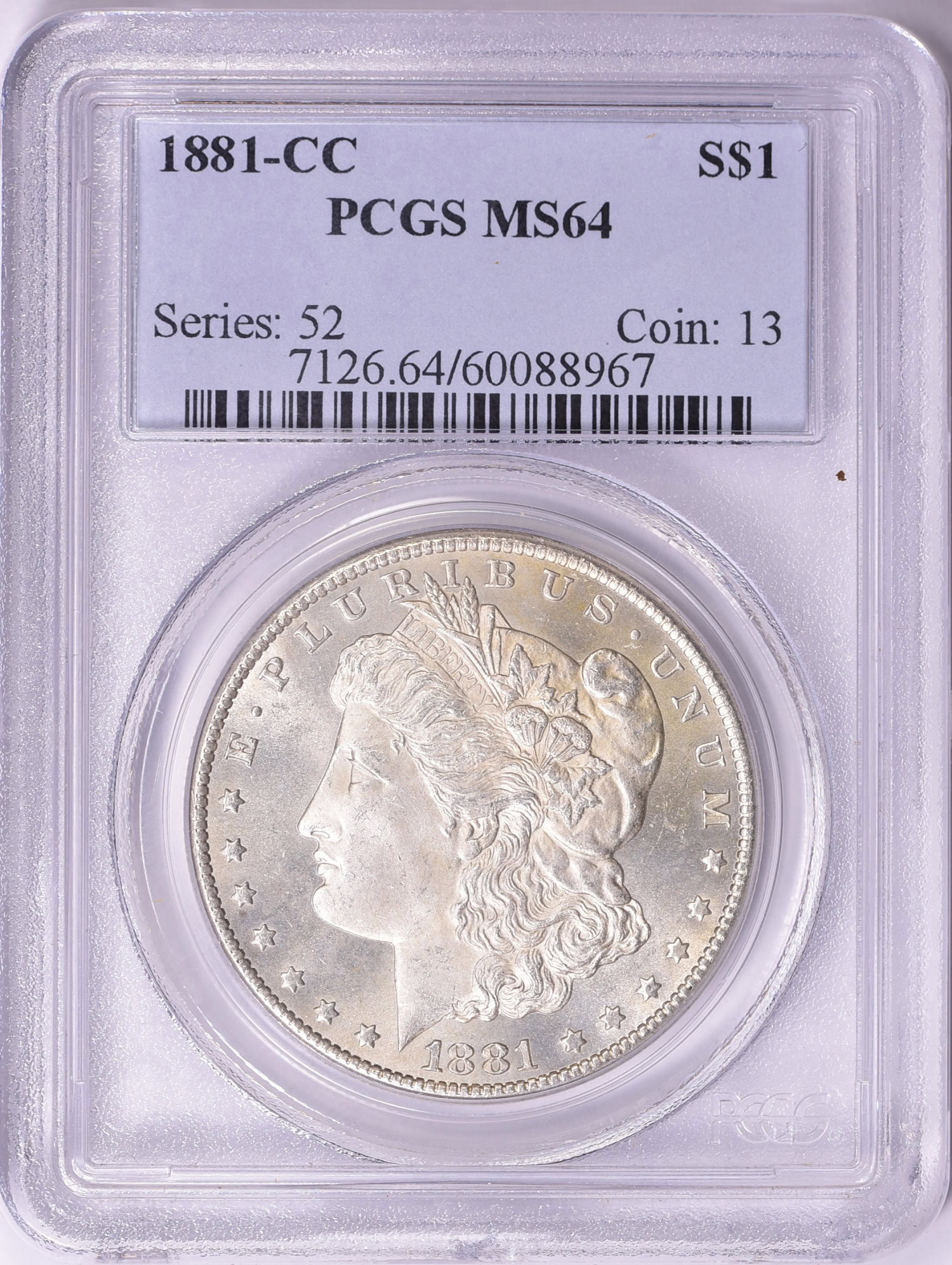 1881-CC Morgan Silver Dollar PCGS MS-64 (Item 1632509) | GreatCollections Coin Auctions