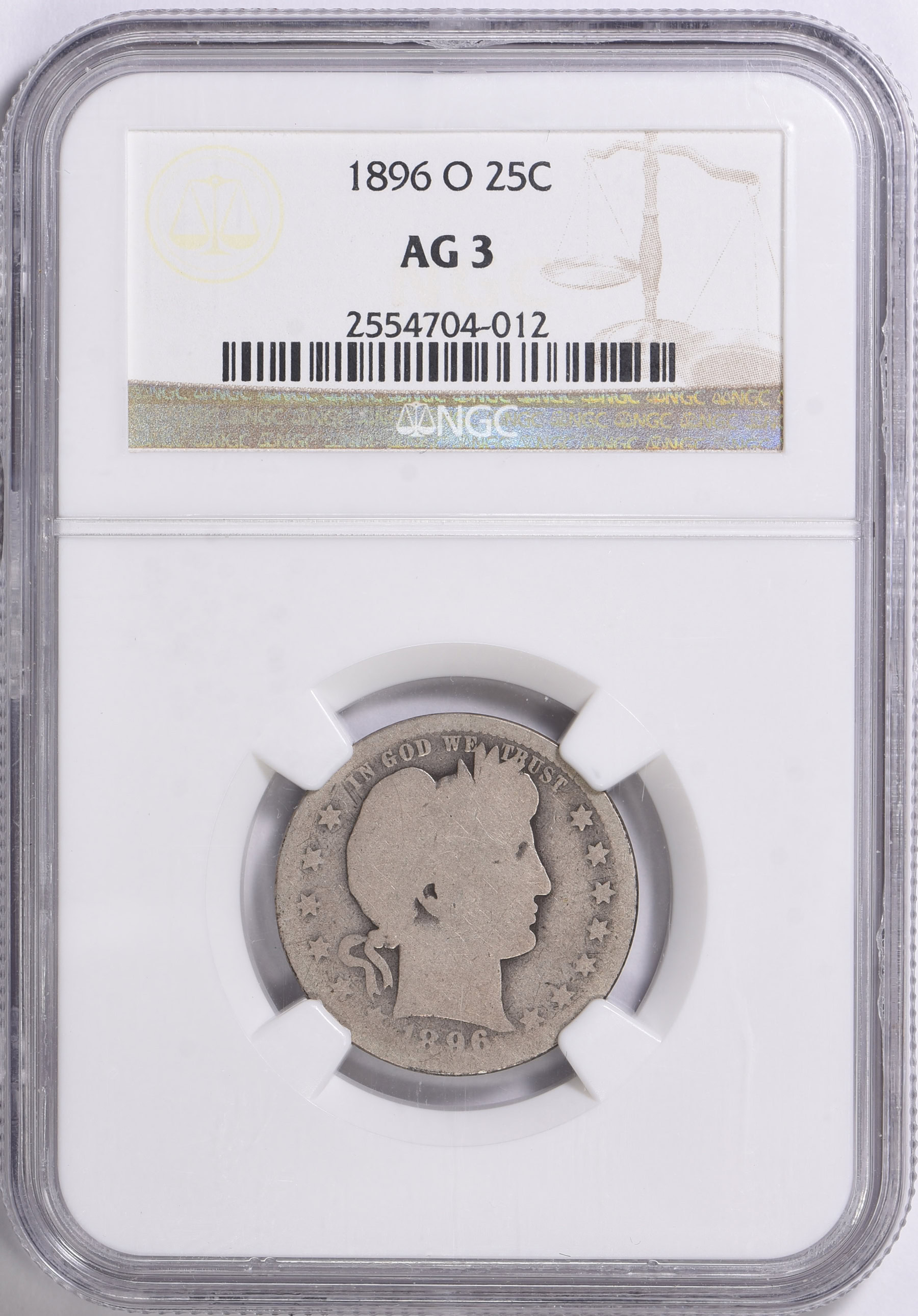 1896-O Barber Quarter NGC AG-03 (Item 1632635) | GreatCollections Coin Auctions