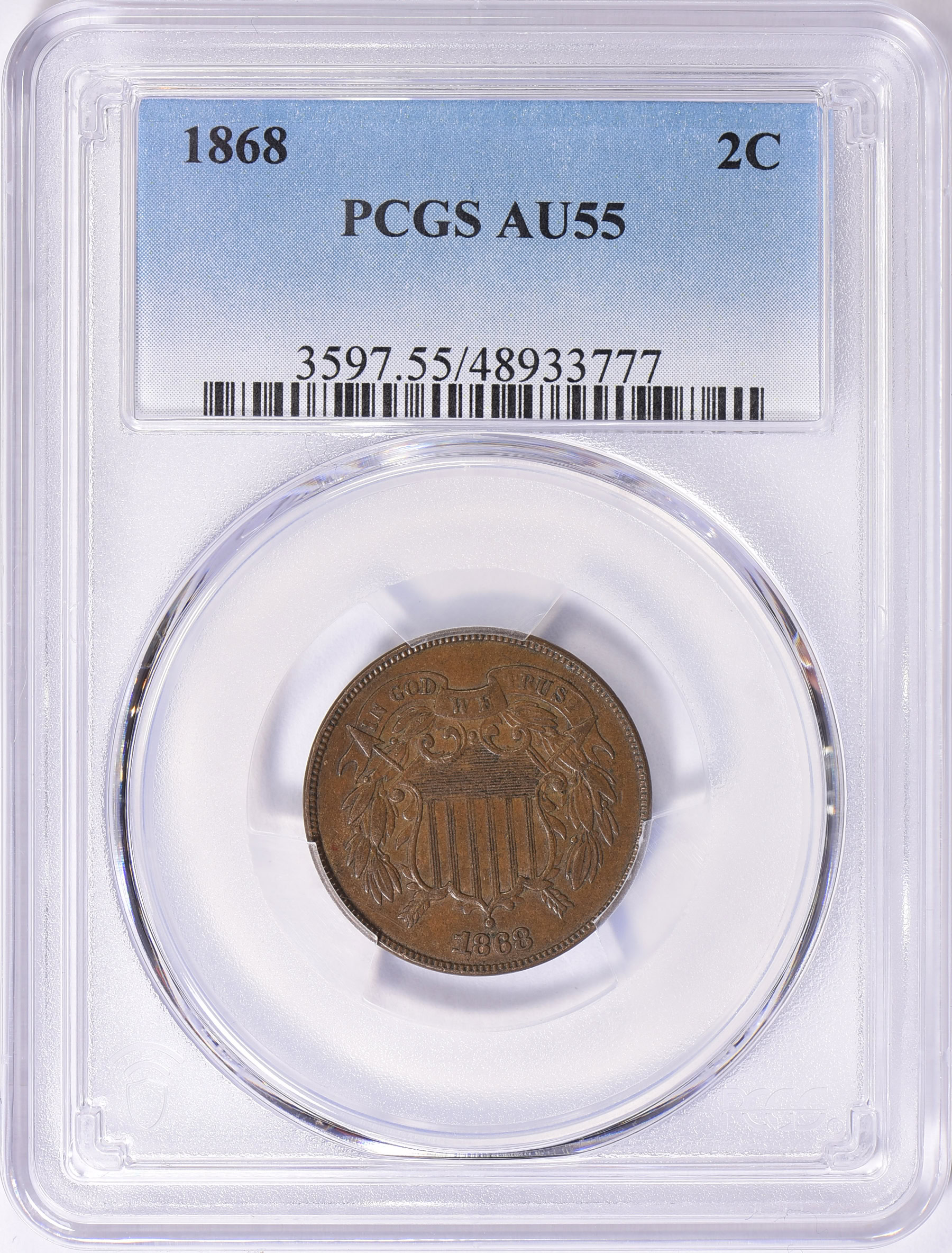 1868 Two-Cent Piece PCGS AU-55 BN (Item 1633185) | GreatCollections Coin Auctions