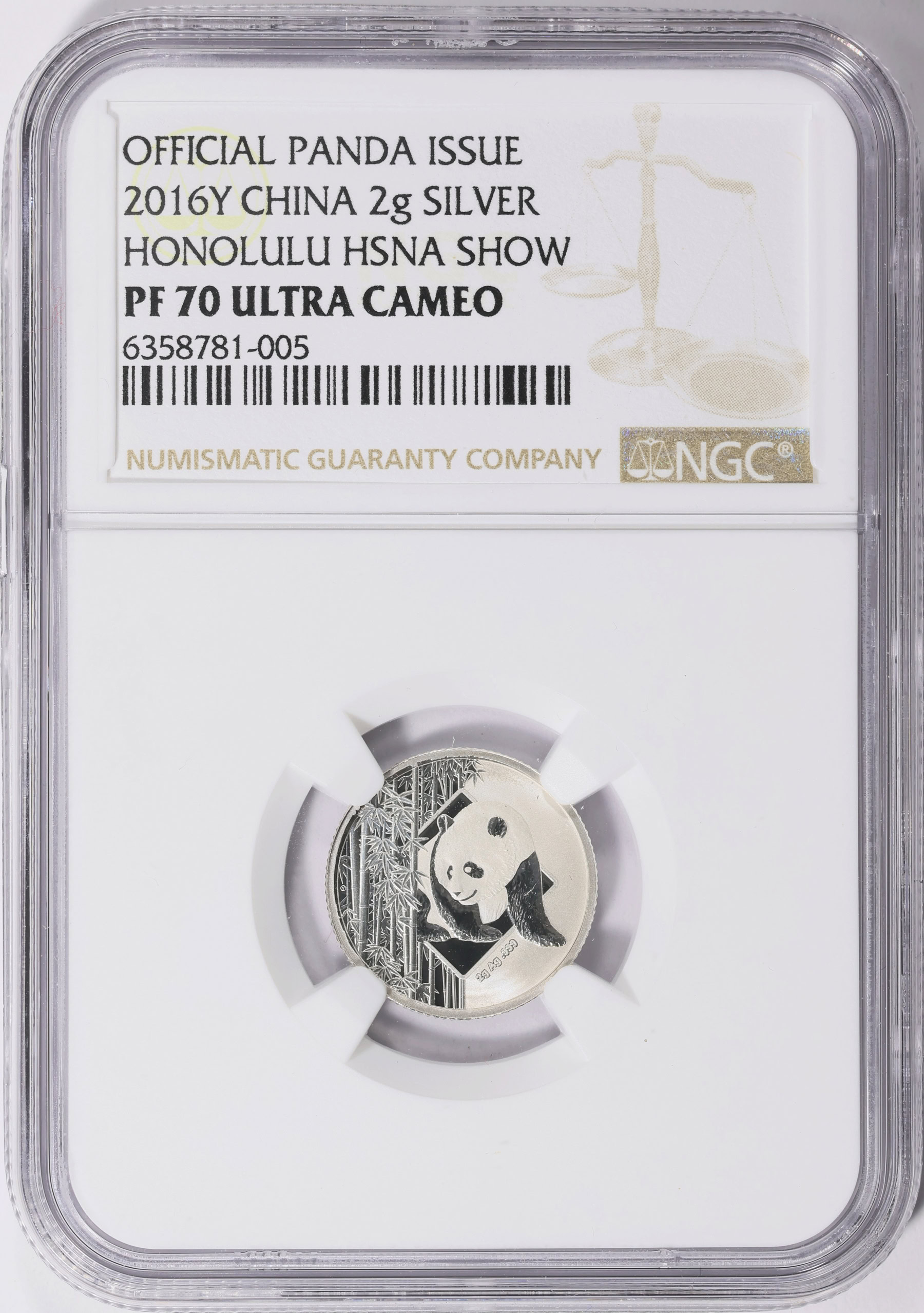 China 2016 Silver 2gm Honolulu HSNA Show Official Panda Medal NGC Proof ...