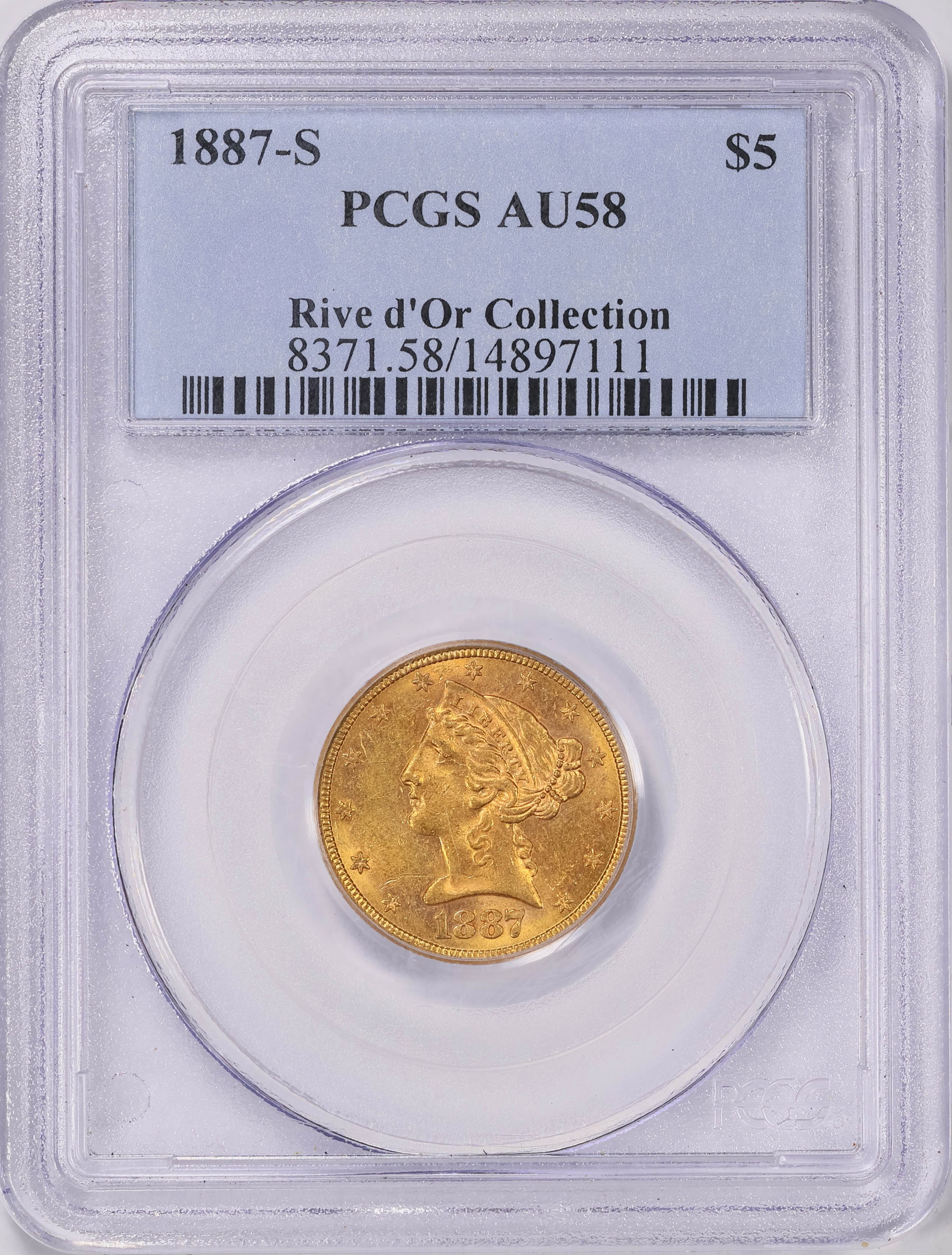 1887-S Liberty Gold Half Eagle PCGS AU-58 (Rive d'Or Collection) (Item 1633484 ...