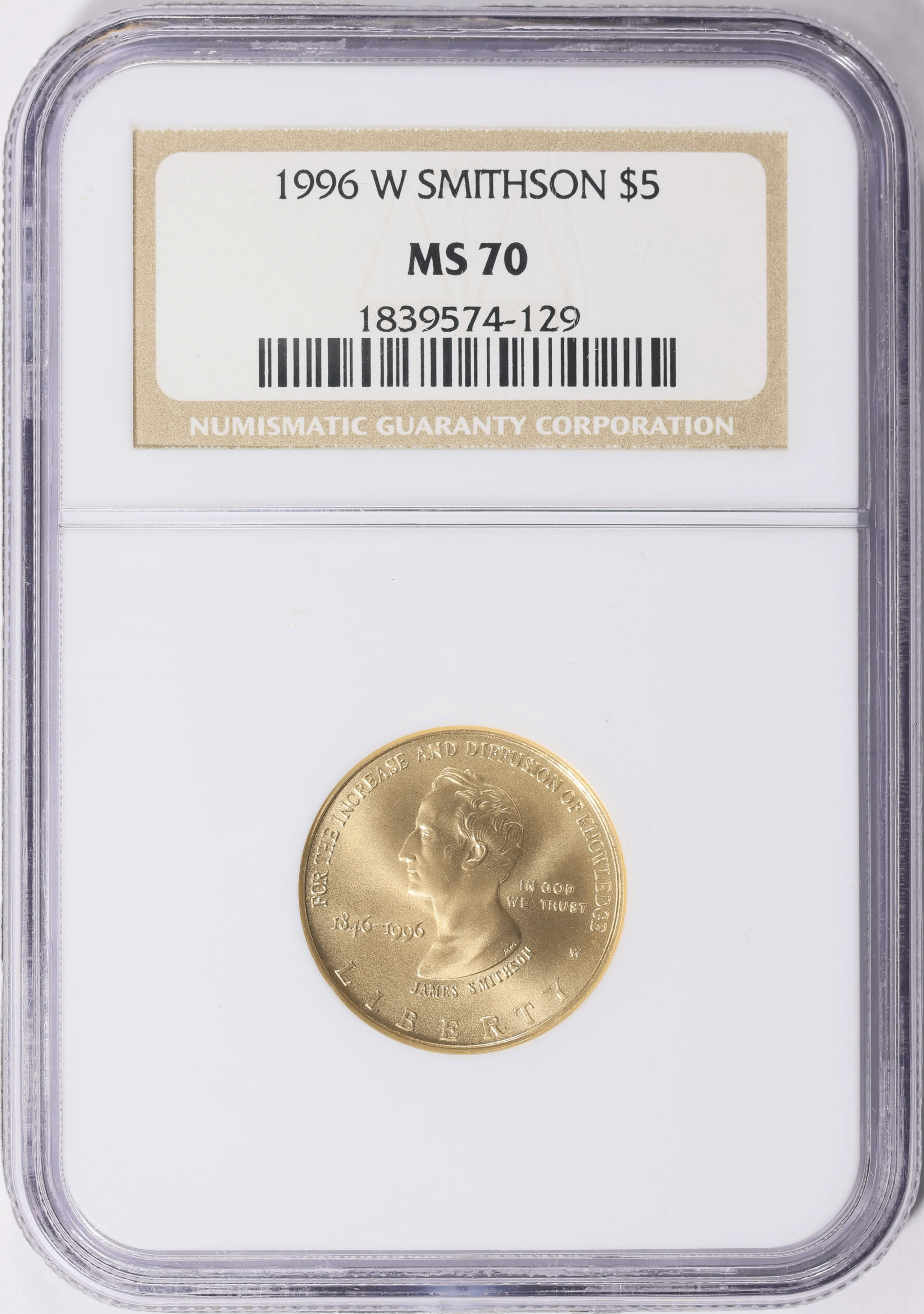 1996-W Smithsonian Institution 150th Anniversary Gold $5 NGC MS-70 ...