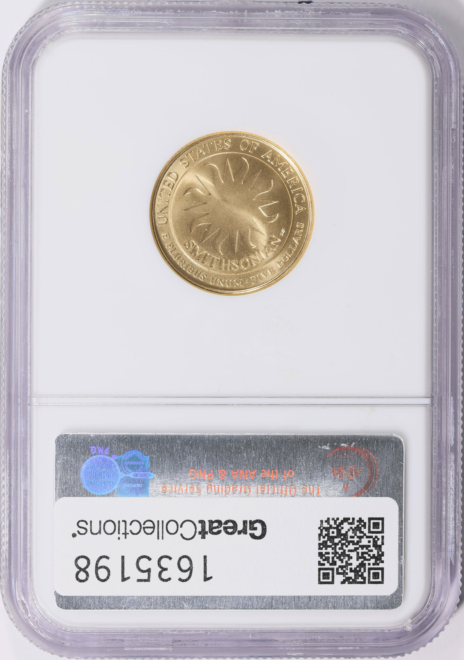 1996-W Smithsonian Institution 150th Anniversary Gold $5 NGC MS-70 ...