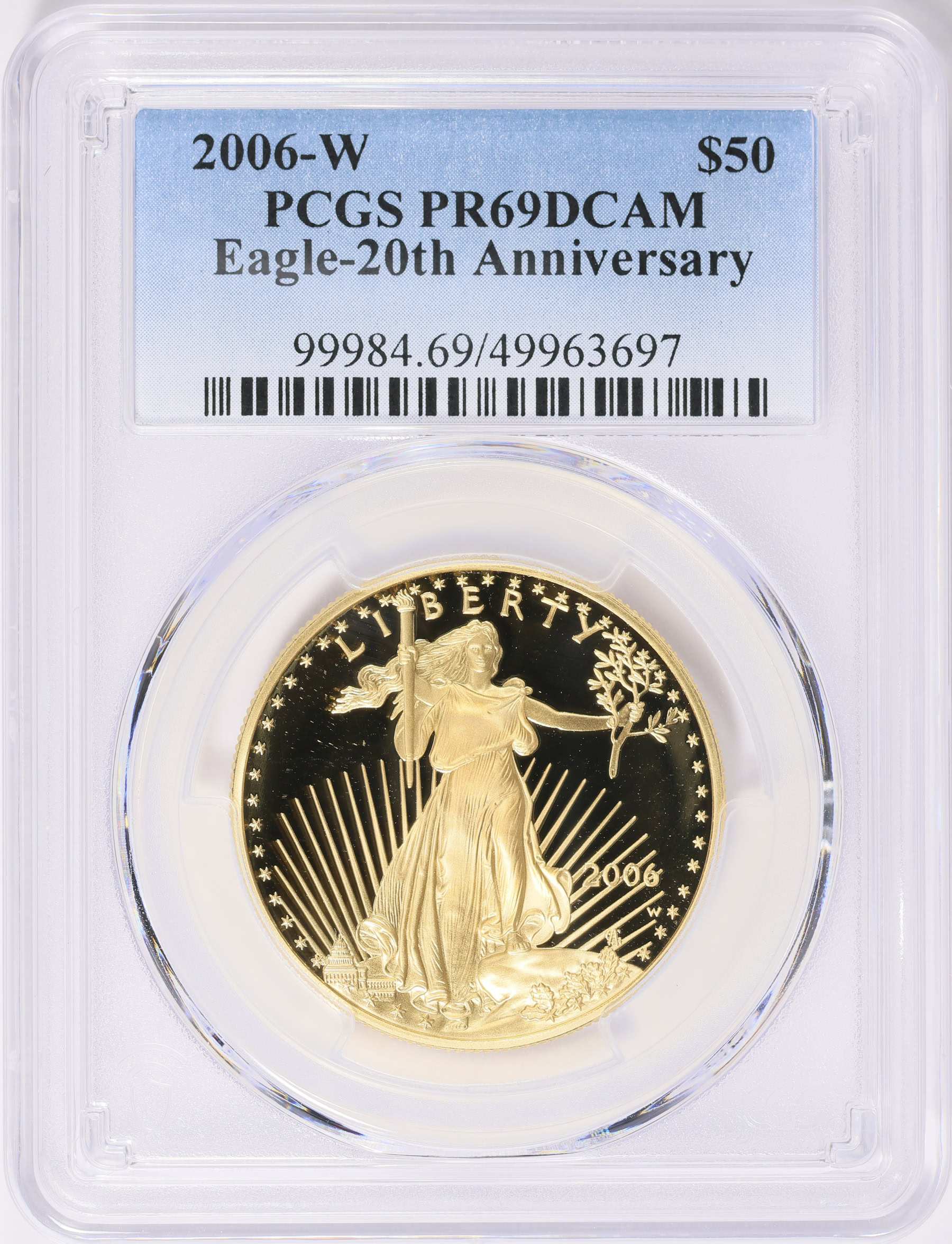 2006-W $50 One-Ounce Gold American Eagle 20th Anniversary PCGS Proof-69 DCAM (Item 1635292 ...