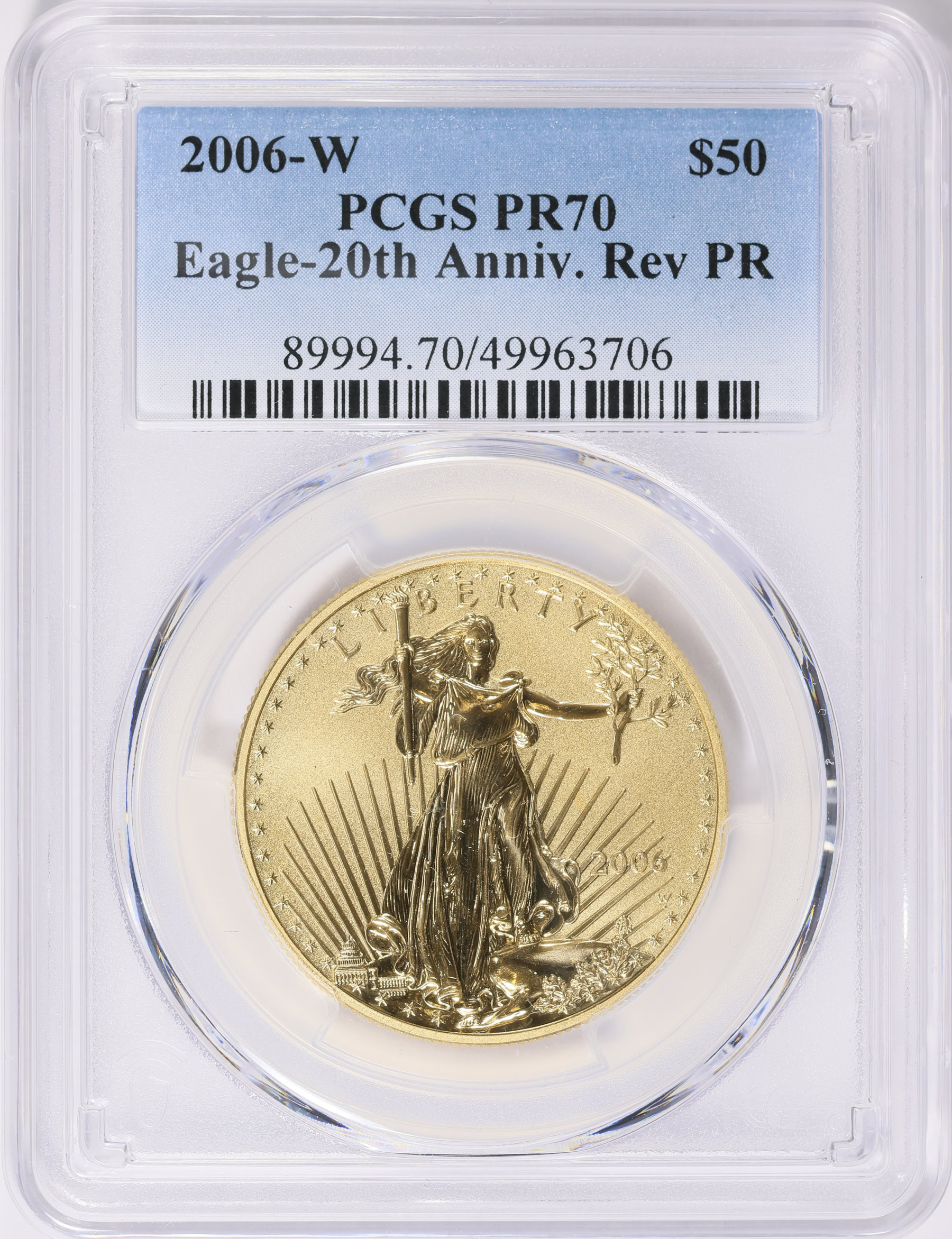 2006-W $50 One-Ounce Gold American Eagle 20th Anniversary Reverse Proof PCGS Proof-70 (Item ...