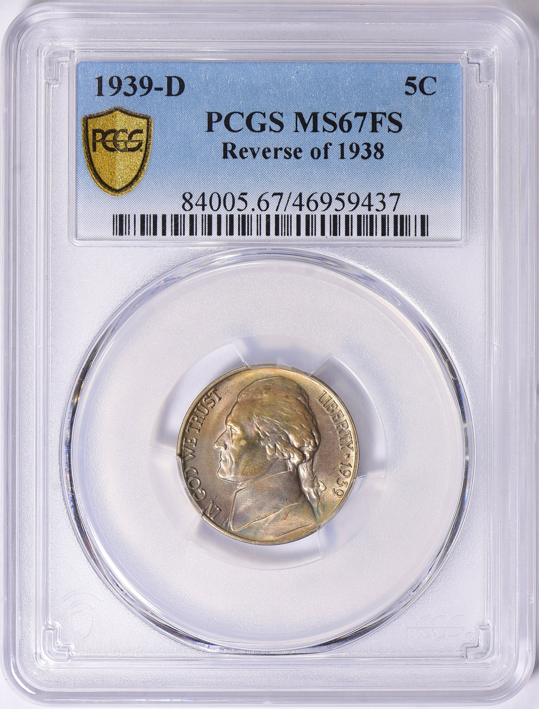 1939-D Jefferson Nickel Reverse of 1938 PCGS MS-67 FS (Toned) (Item 1635736) | GreatCollections ...