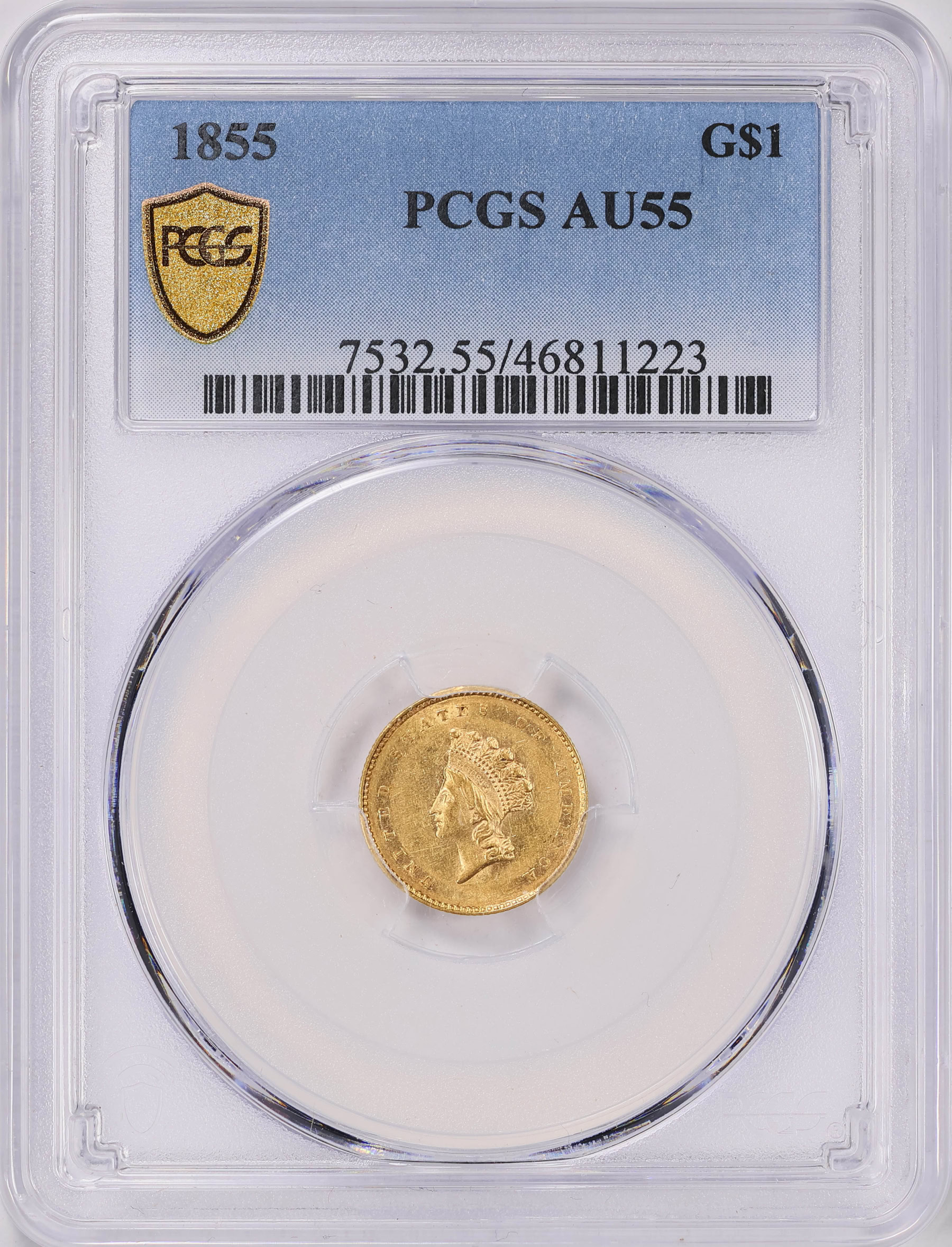 1855 Indian Princess Gold Dollar PCGS AU-55 (Item 1635822) | GreatCollections Coin Auctions
