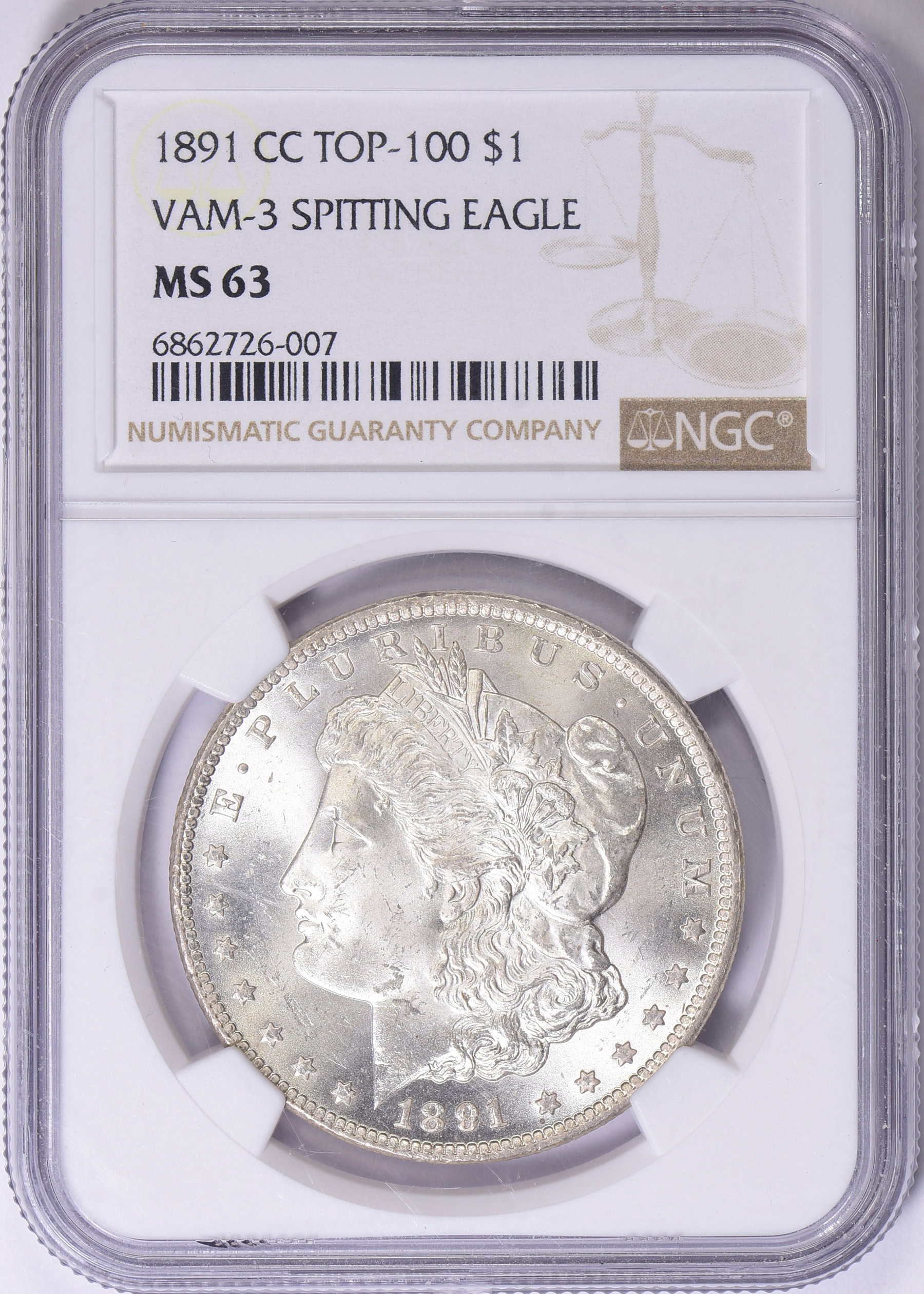 1891-CC Morgan Silver Dollar VAM-3 Spitting Eagle Top 100 NGC MS-63 (Item 1635928 ...