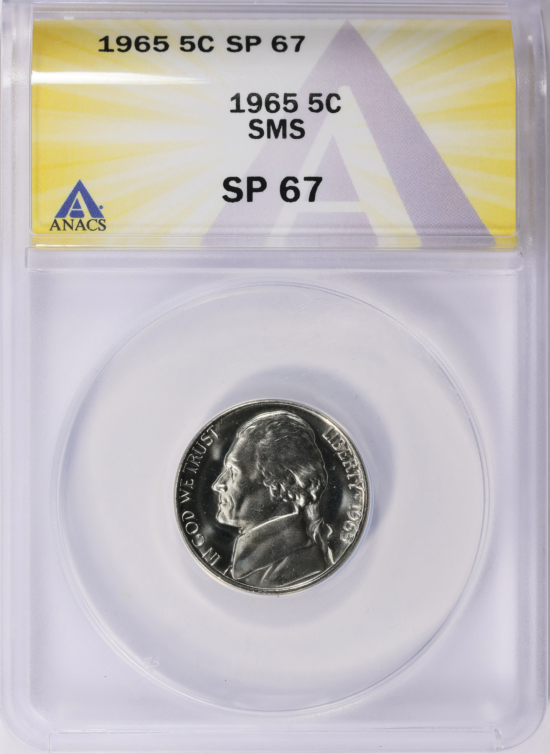 1965 Jefferson Nickel SMS ANACS SP-67 (Item 1636072) | GreatCollections ...